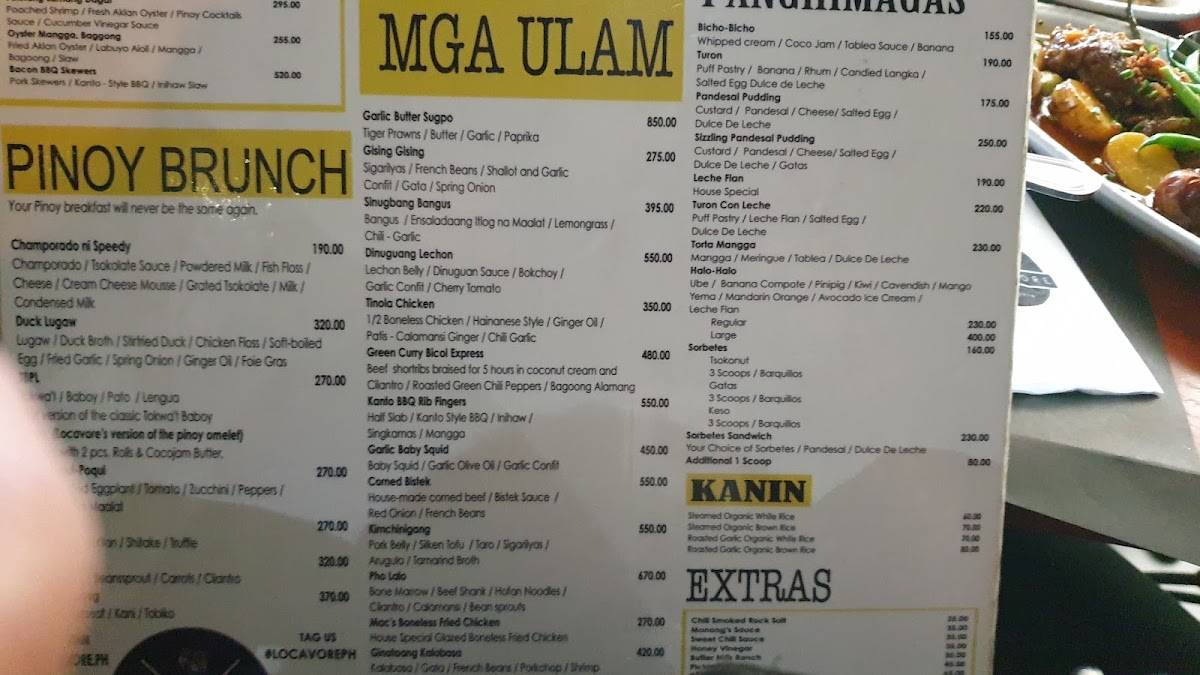 Menu at Locavore BGC restaurant, Taguig, Forbes Town Center