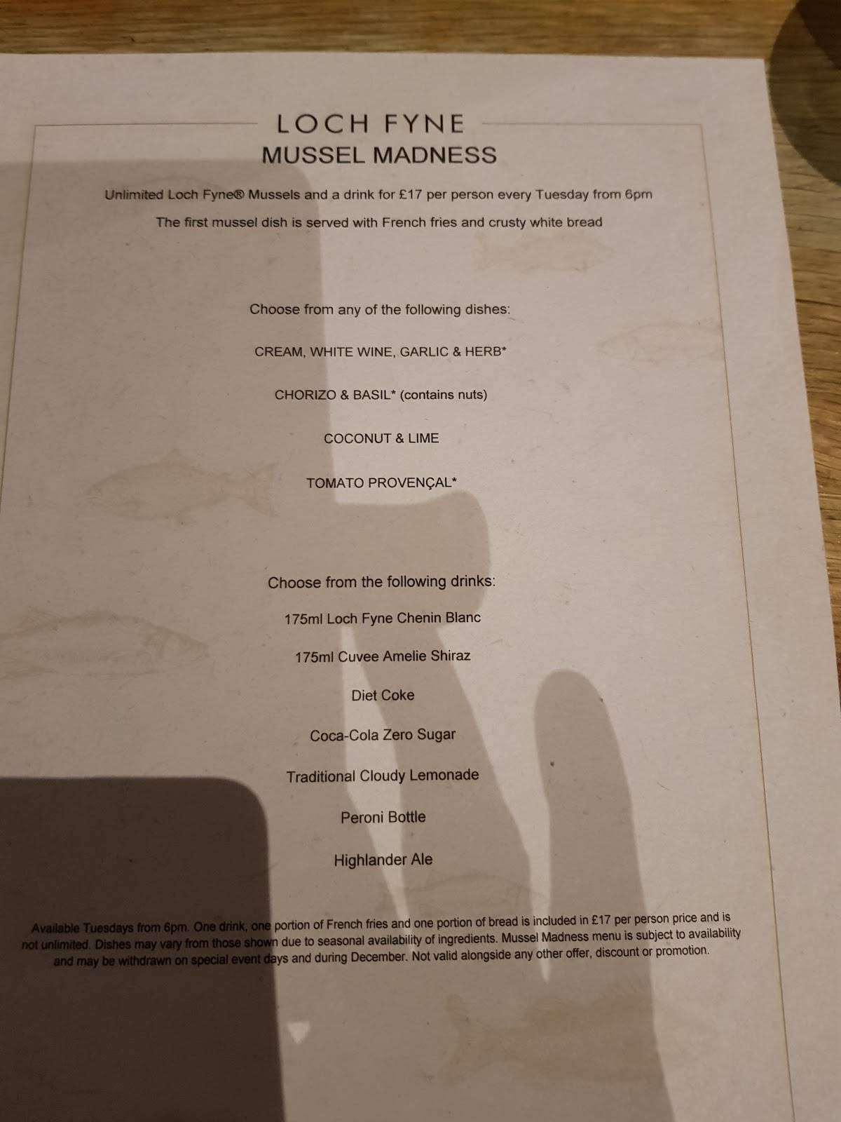 Menu at Loch Fyne Restaurant, Shrewsbury, 11-15 Market St