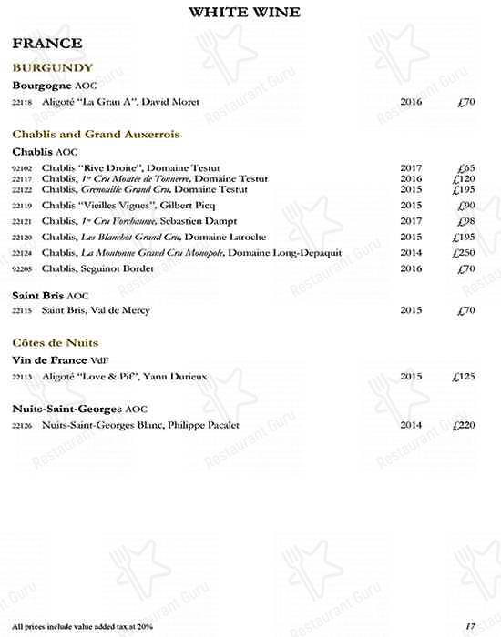 Menu at The Ritz Restaurant, London