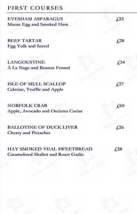 Menu at The Ritz Restaurant, London
