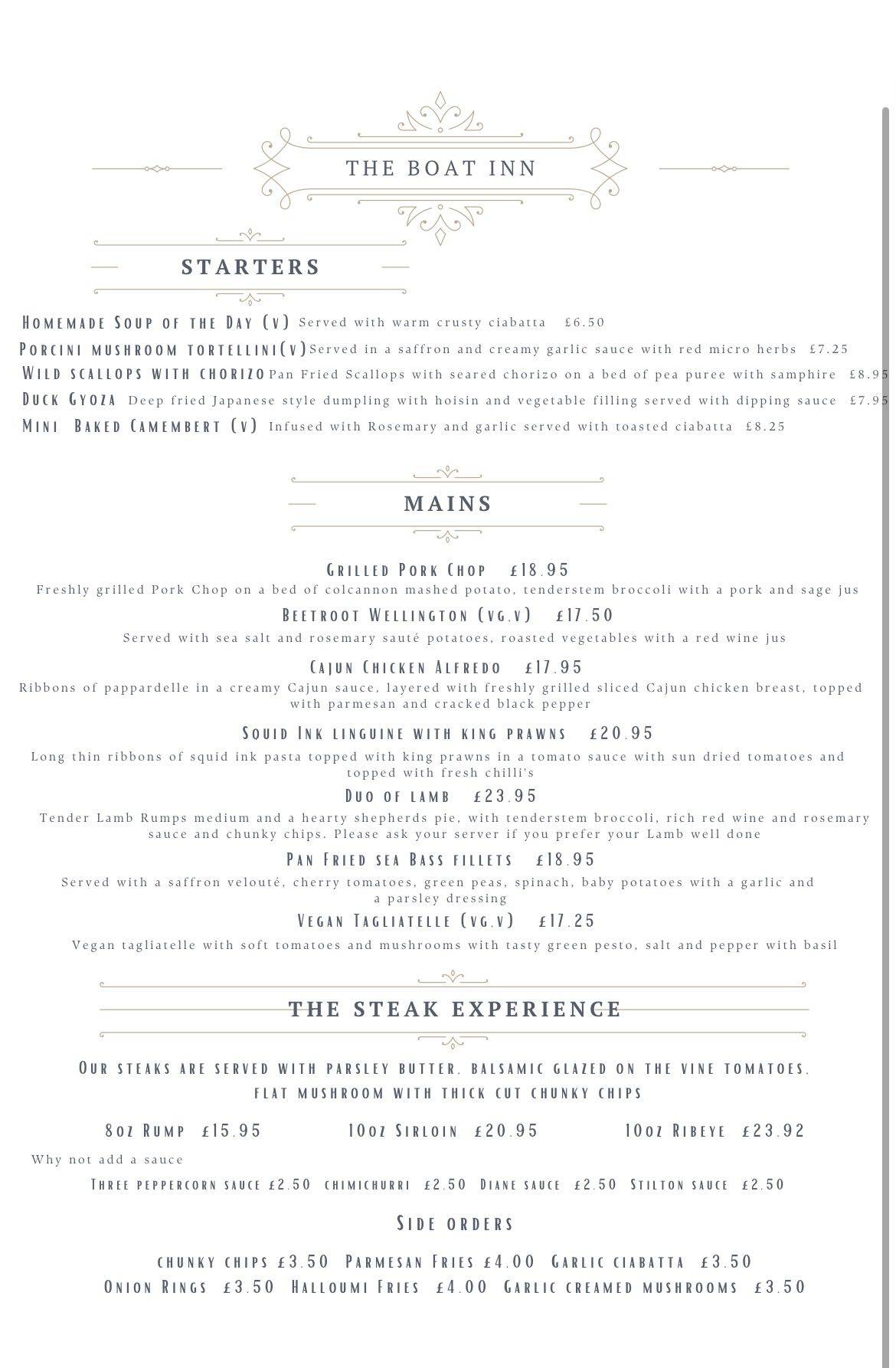 Menu at The Boat Inn Bar and Restaurant, Long Itchington, Birdingbury Wharf