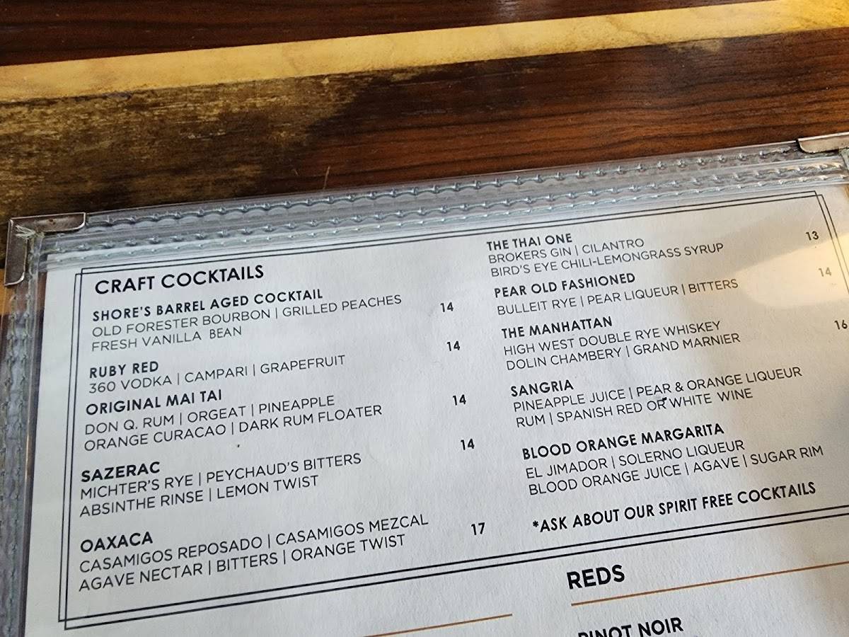 Menu at Shore Longboat Key restaurant, Longboat Key