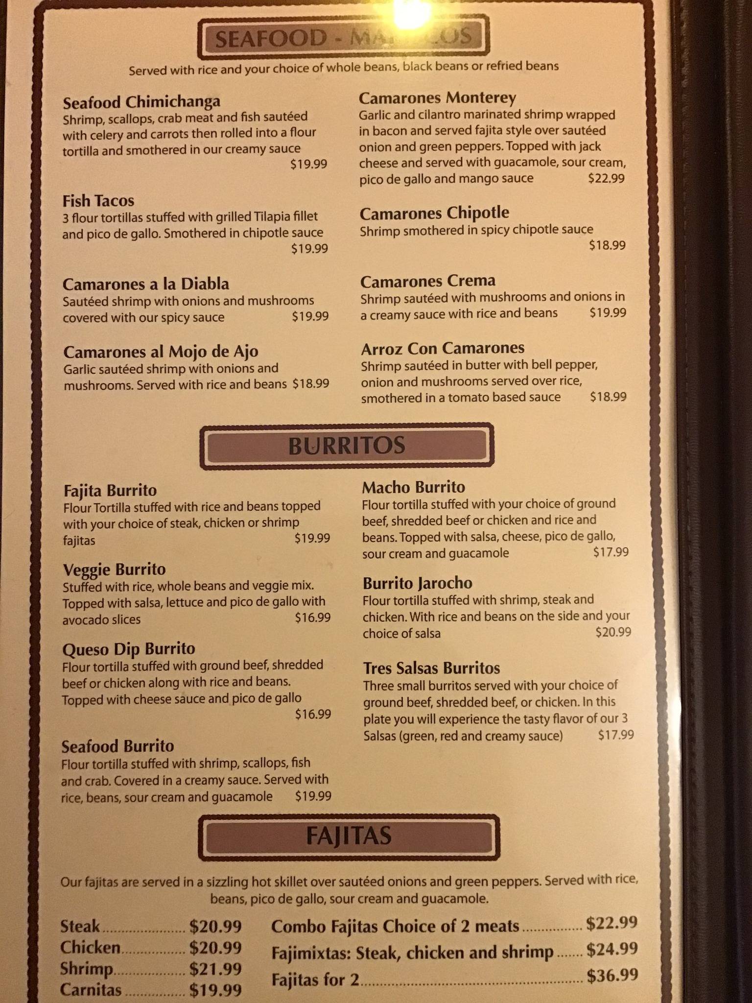 Menu at Los Compadres Mexican Restaurant, Tenino