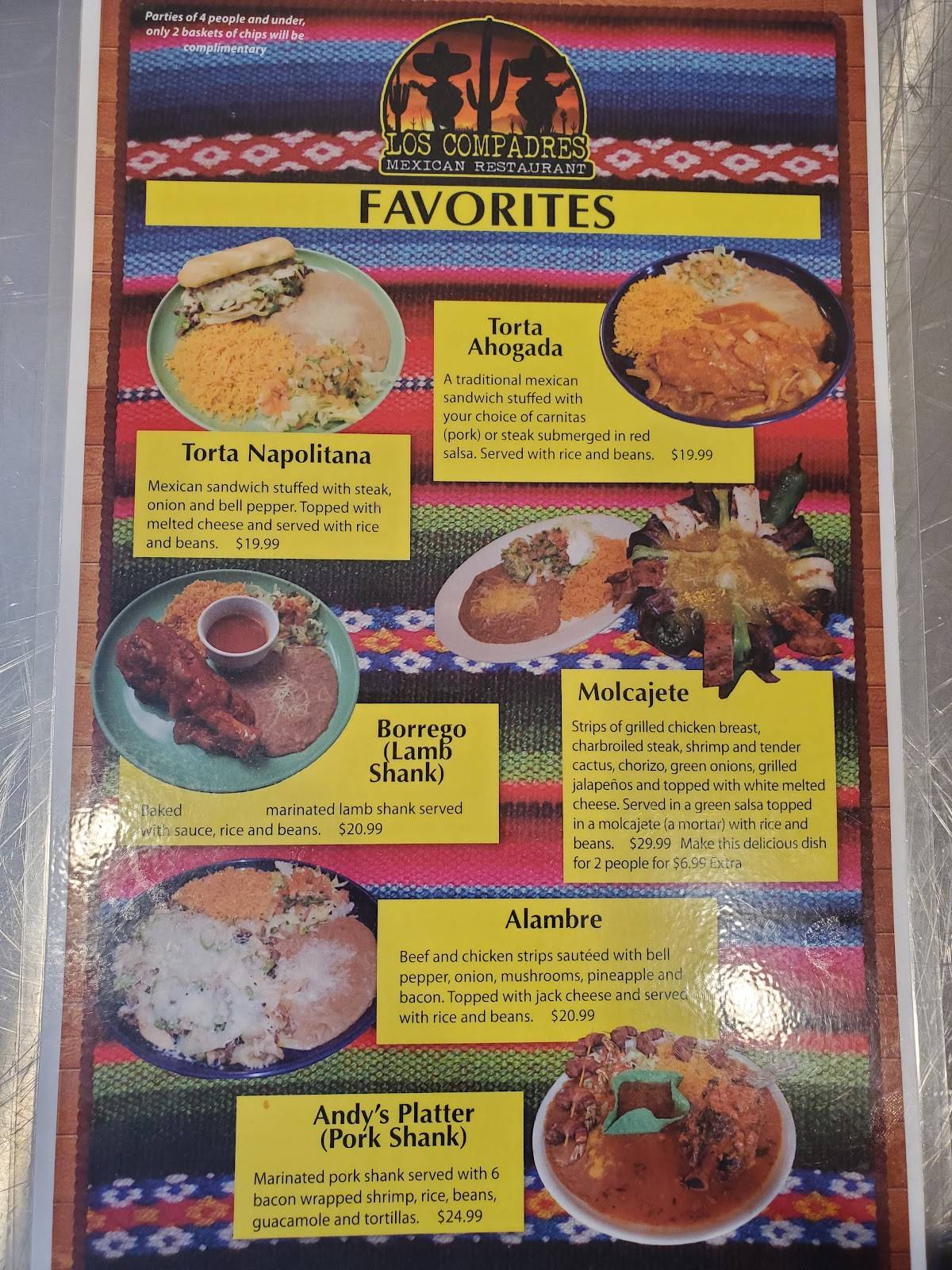 Menu at Los Compadres Mexican Restaurant, Tenino
