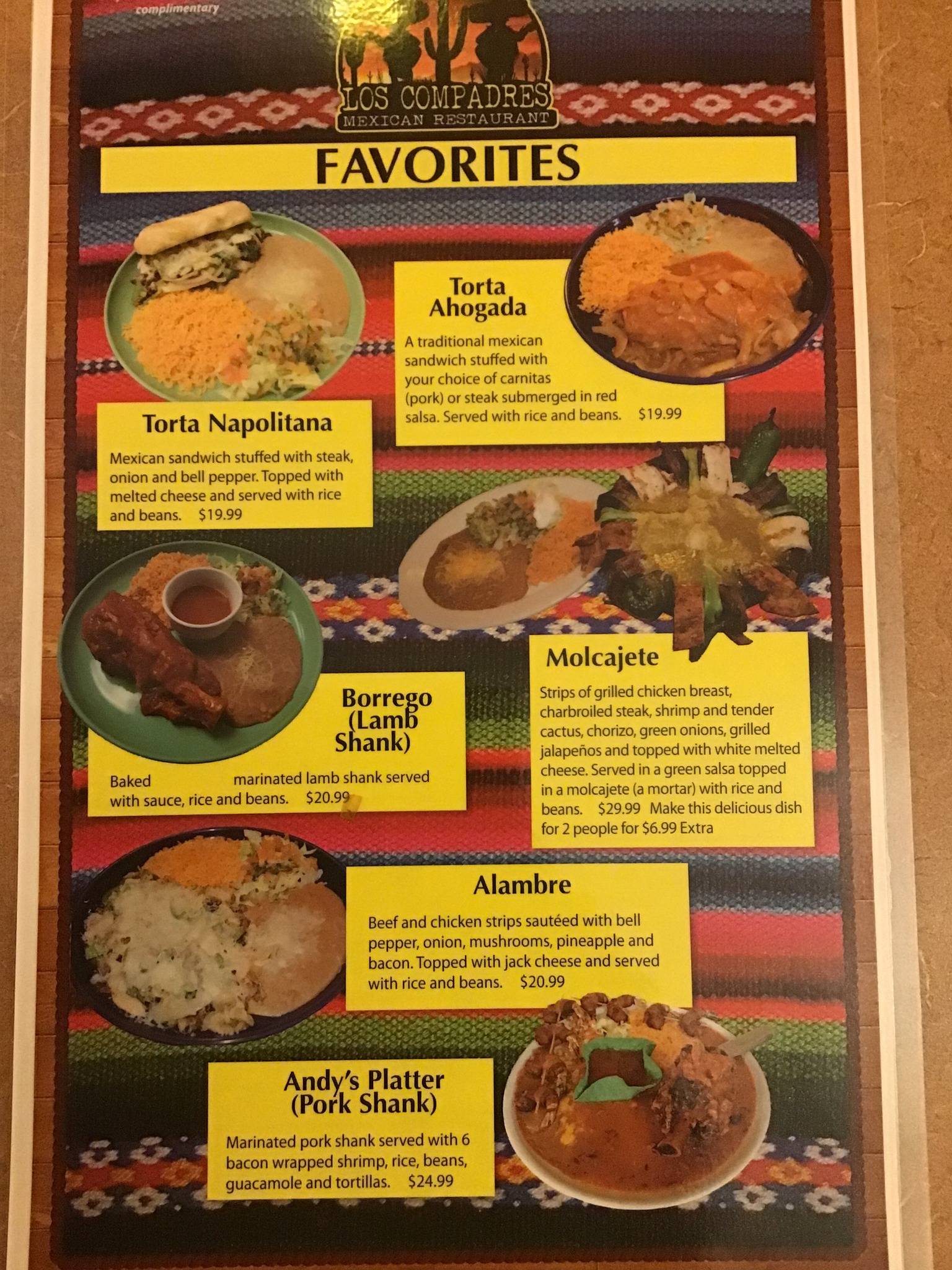 Menu at Los Compadres Mexican Restaurant, Tenino
