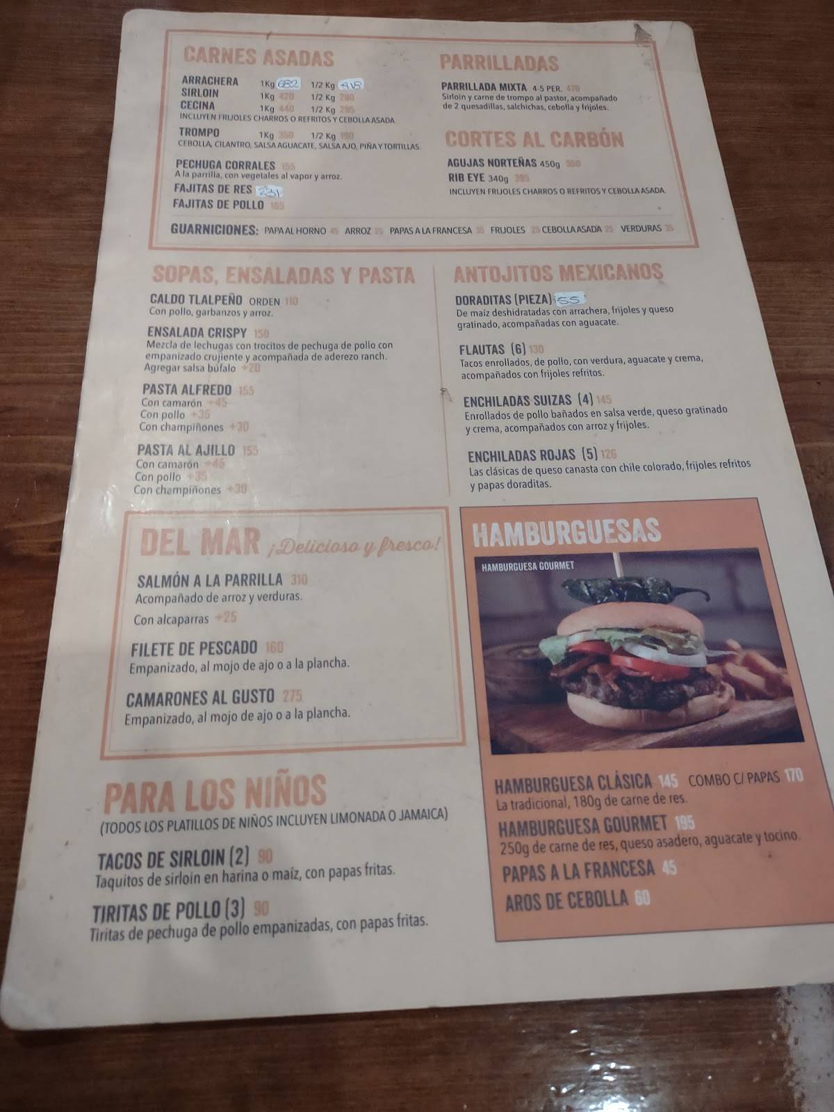 Carta del restaurante Los Corrales, Monclova, Calle Blvd. Pape & Frontera