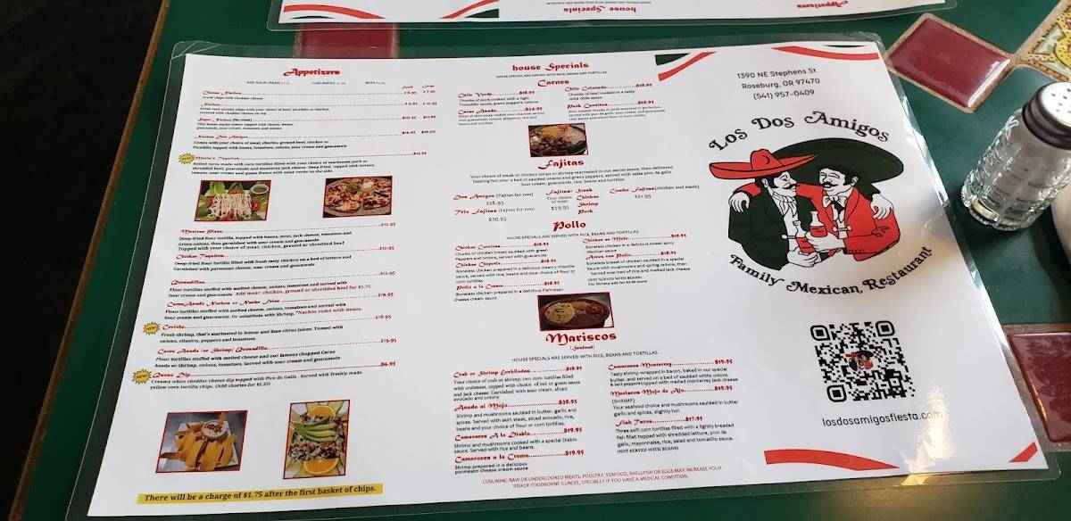 Menu at Los Dos Amigos Fiesta restaurant, Roseburg, NE Stephens St