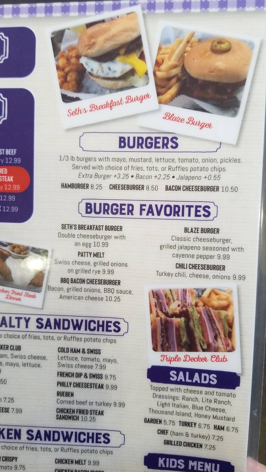 Menu at Tater's Fresh Grill restaurant, Lowell