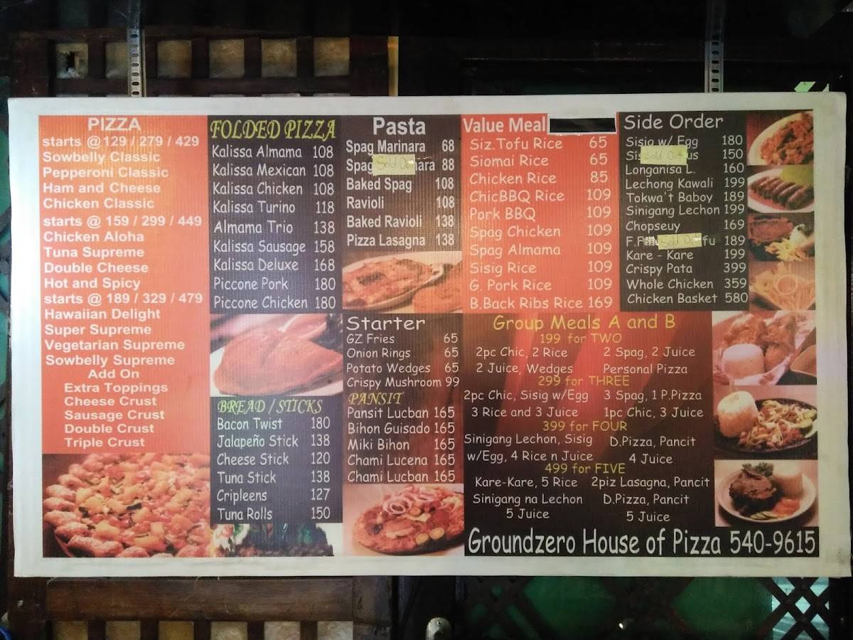 Menu at GROUNDZERO HOUSE OF PIZZA pizzeria, Lucban, Quezon Avenue ...