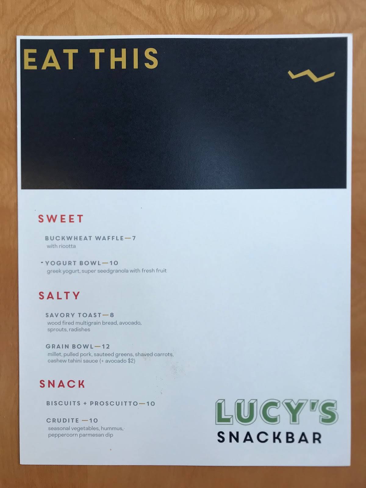 Menu at Lucy's Snackbar, Corpus Christi