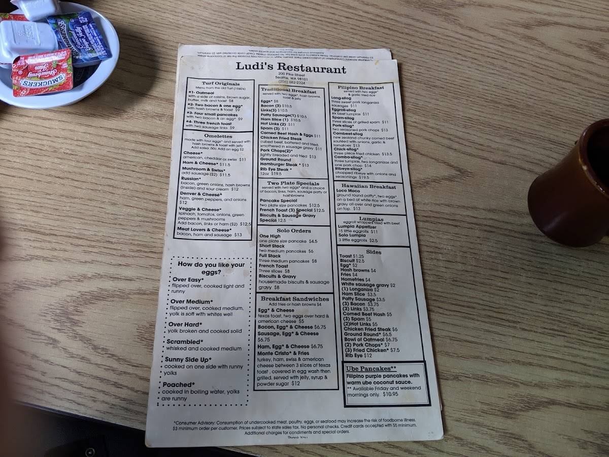 Menu at Ludi's restaurant, Seattle