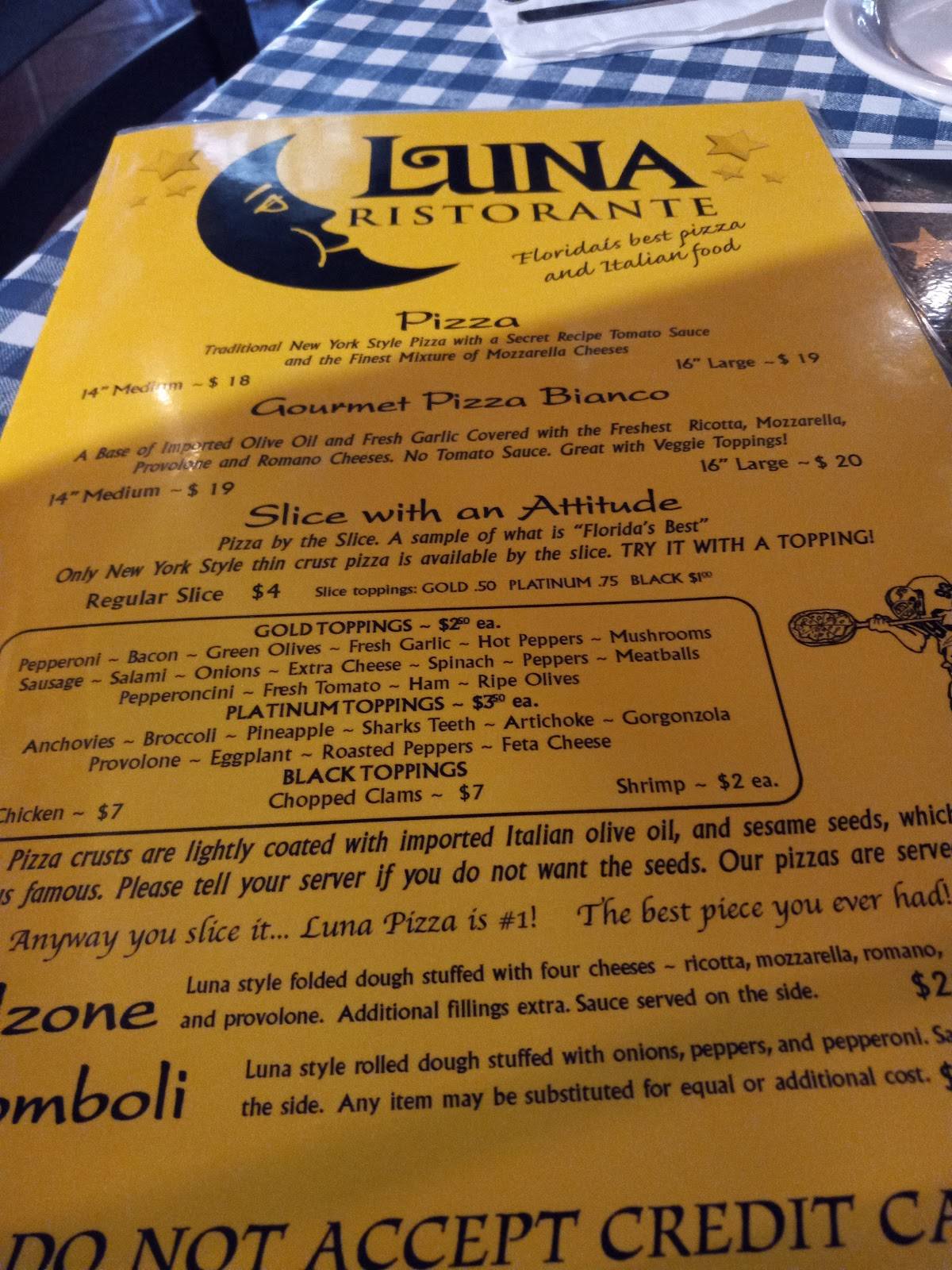 Menu at Luna Restaurant, Venice