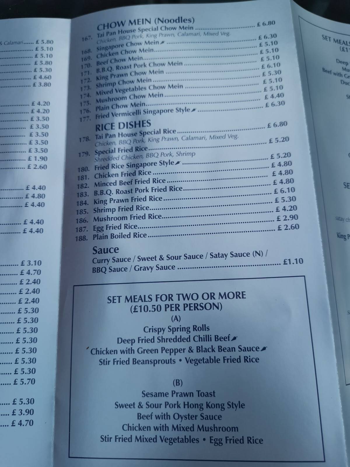 Menu at Tai Pan fast food, Luton, 70 Birdsfoot Ln