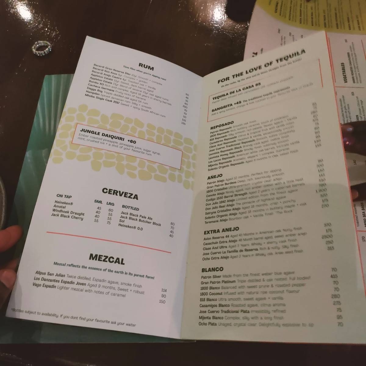 Menu at MAMASAMBA pub & bar, Johannesburg