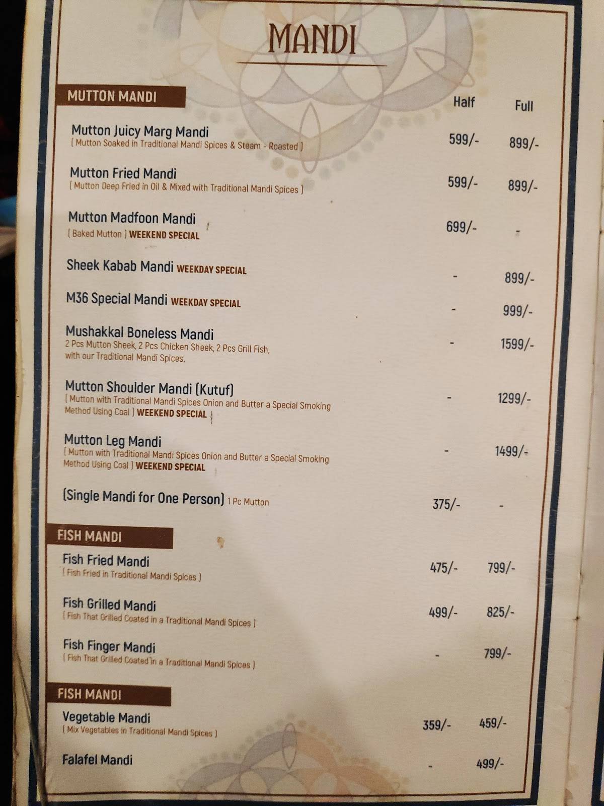 Menu at MANDI @ 36 Arabian kitchen, Hyderabad, 1st Floor