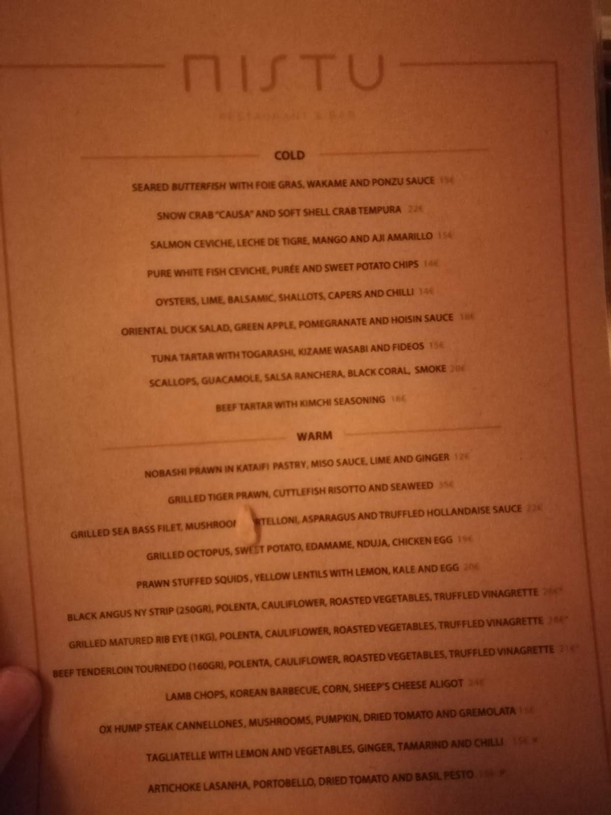Menu at MISTU restaurant, Porto