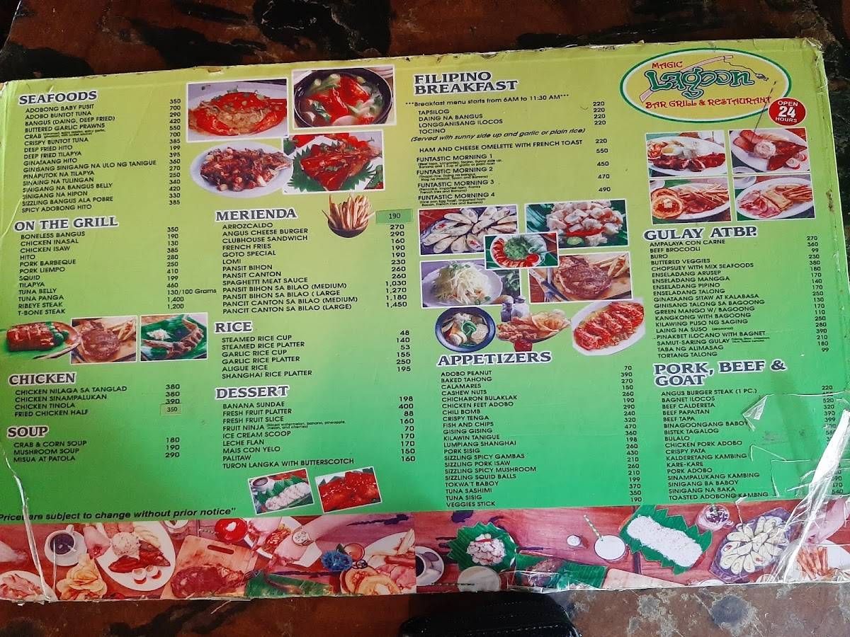 Menu at Magic Lagoon Bar, Subic Bay Freeport Zone, Bldg. 716