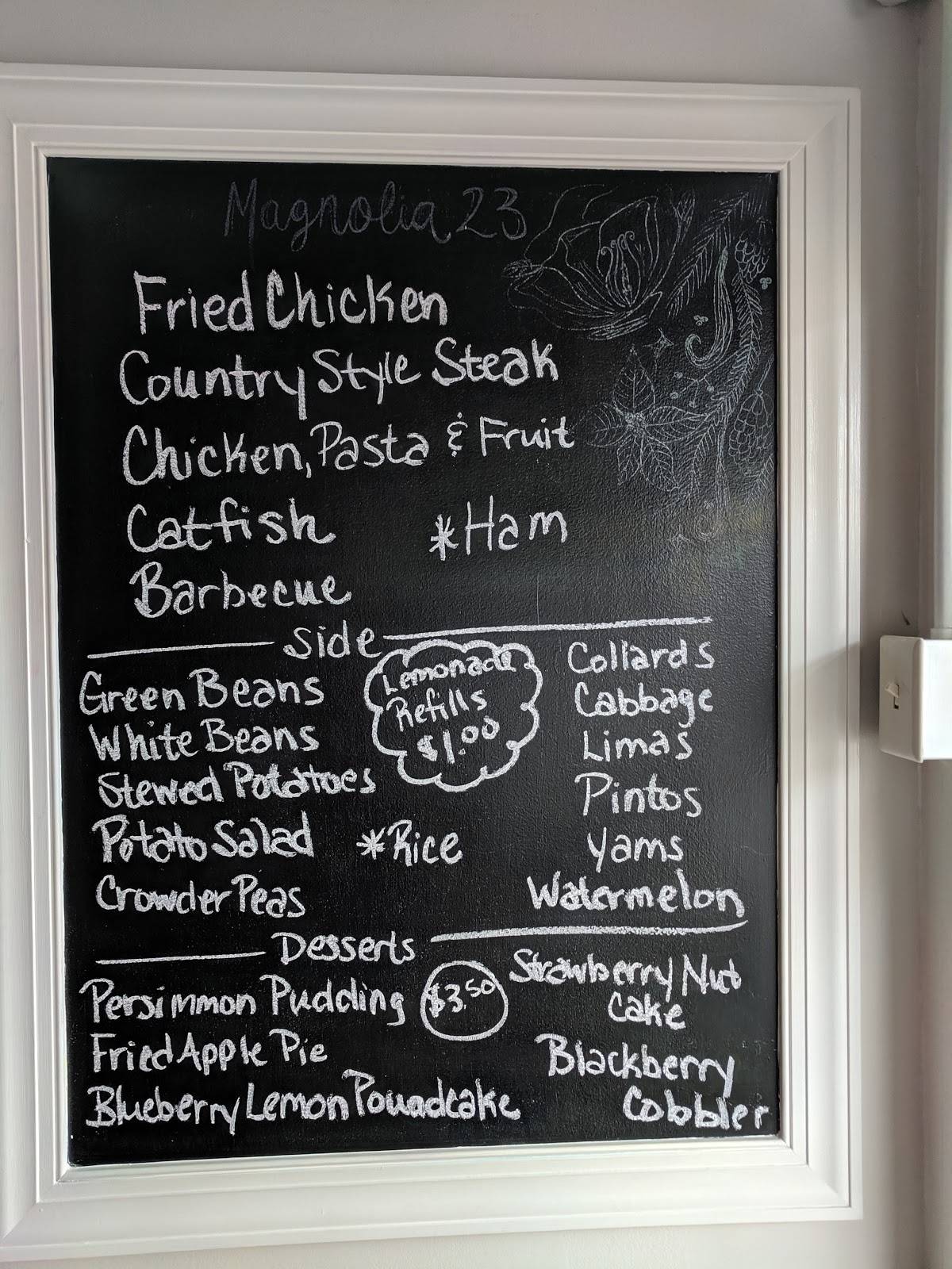 Menu at Magnolia 23 restaurant, Asheboro
