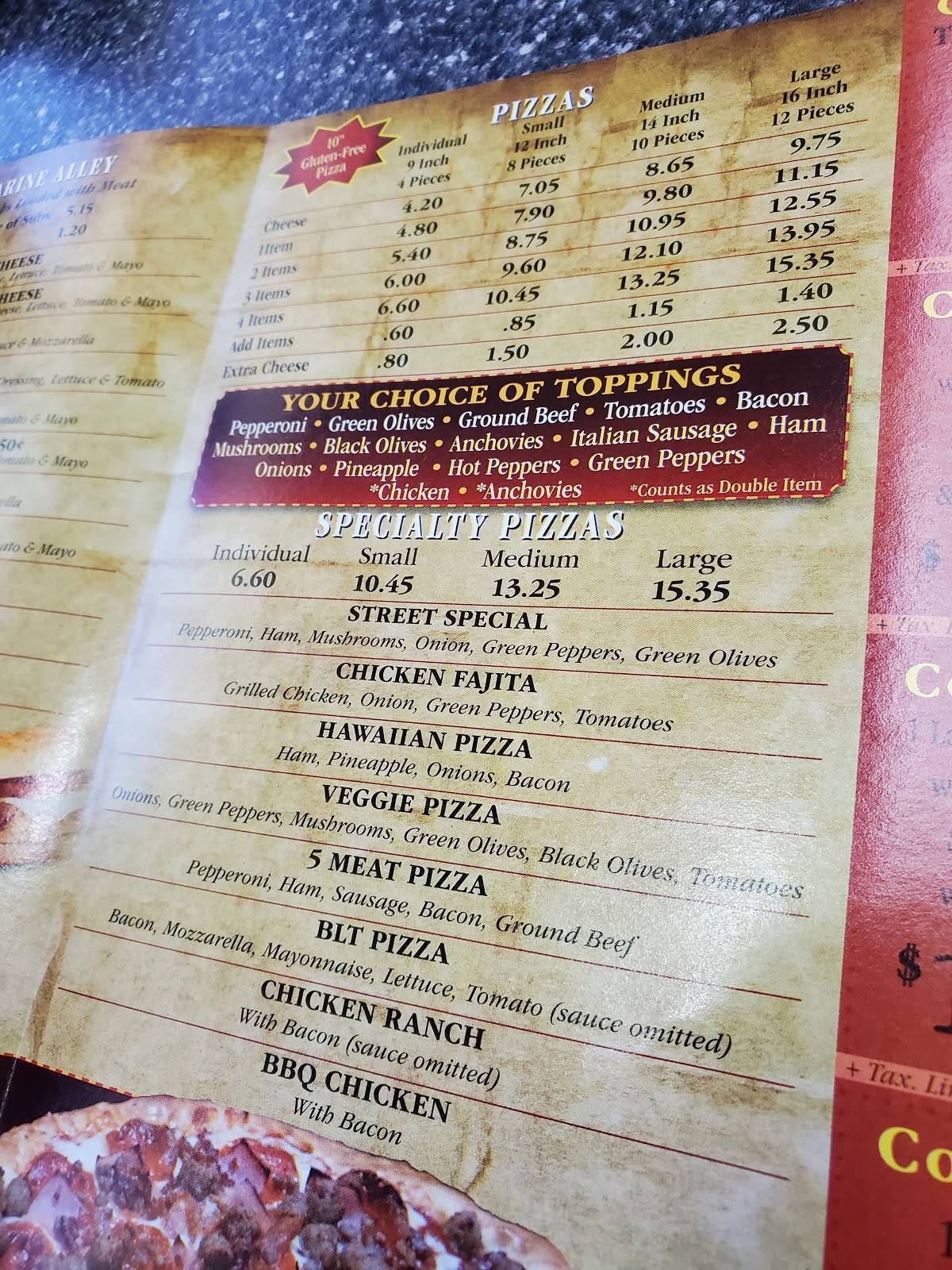 Menu at Main Street Pizza pizzeria, St. Louis, 123 N Mill St