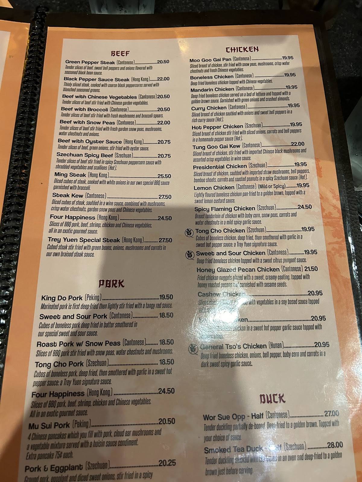 Menu at Trey Yuen restaurant, Mandeville, 600 N Causeway Blvd
