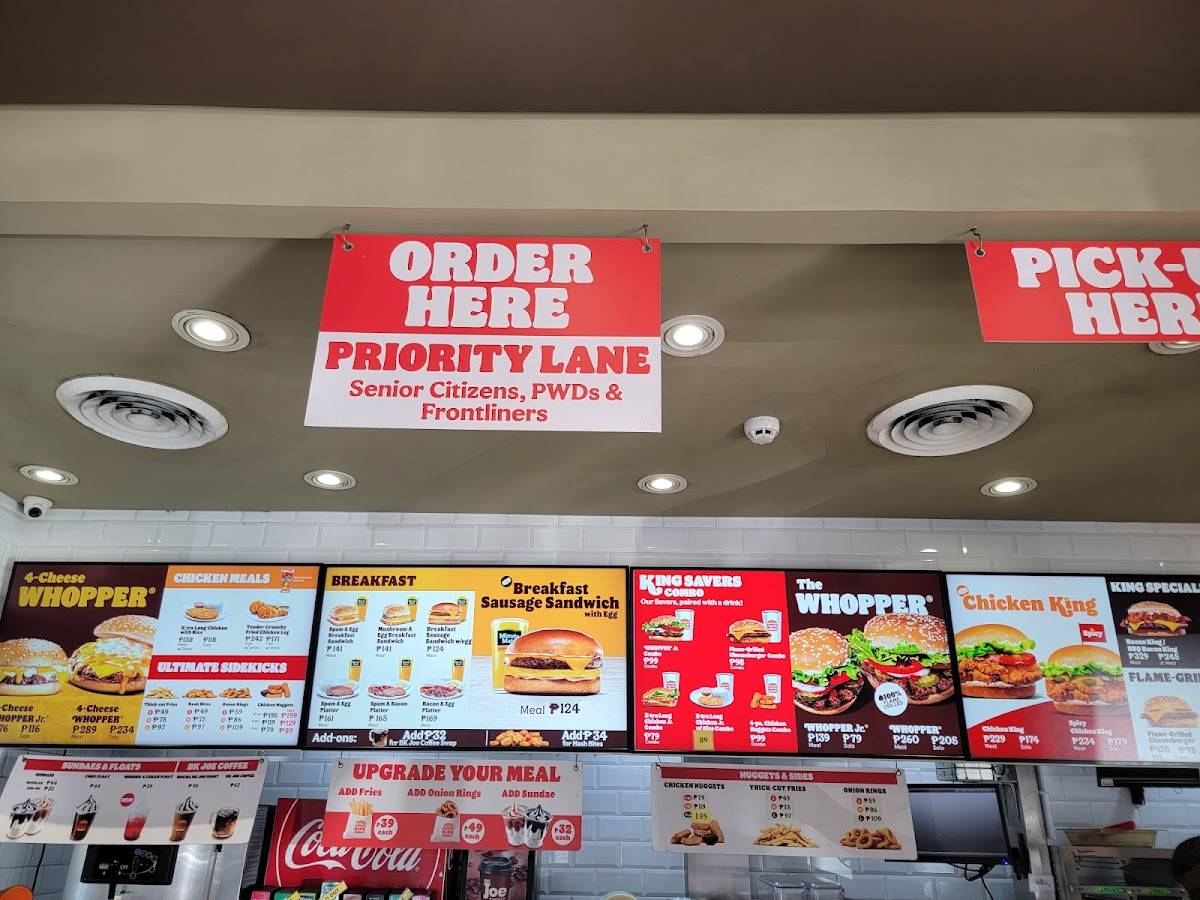 Menu at Burger King restaurant, Manila, 1000 United Nations Ave