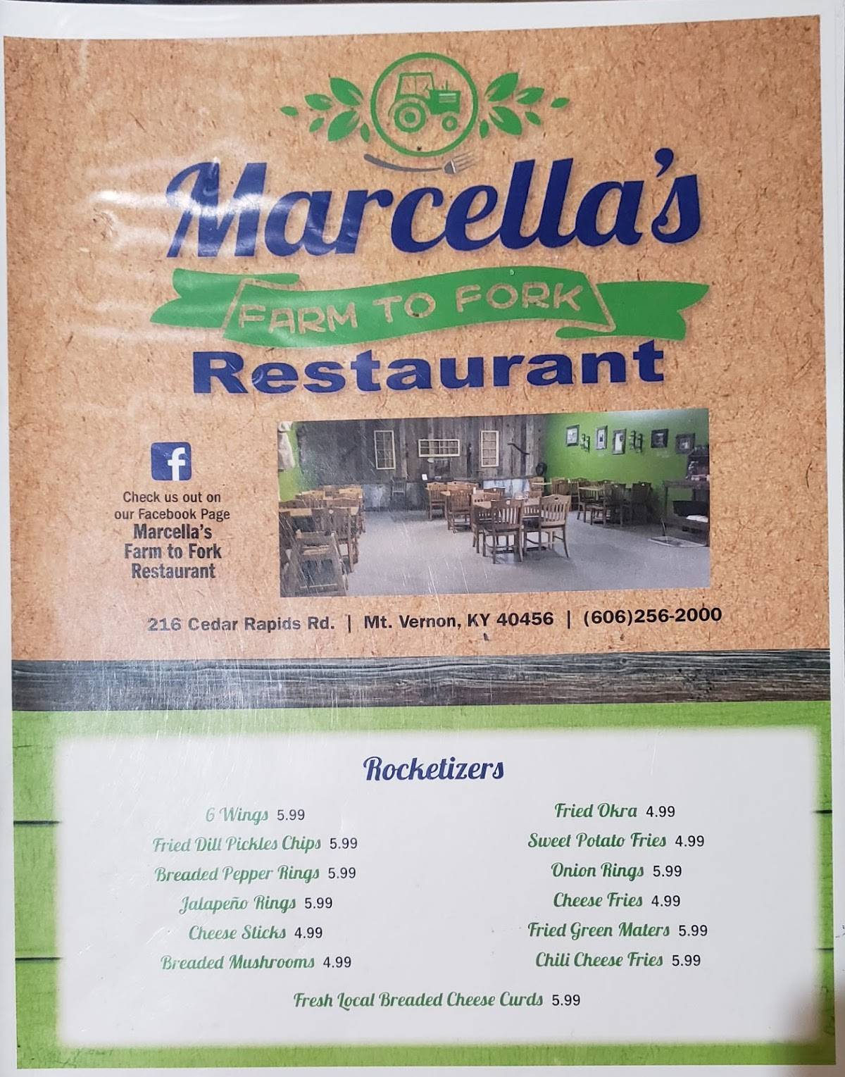 Menu at Marcella's Farm to Fork restaurant, Mount Vernon, 216 Cedar ...