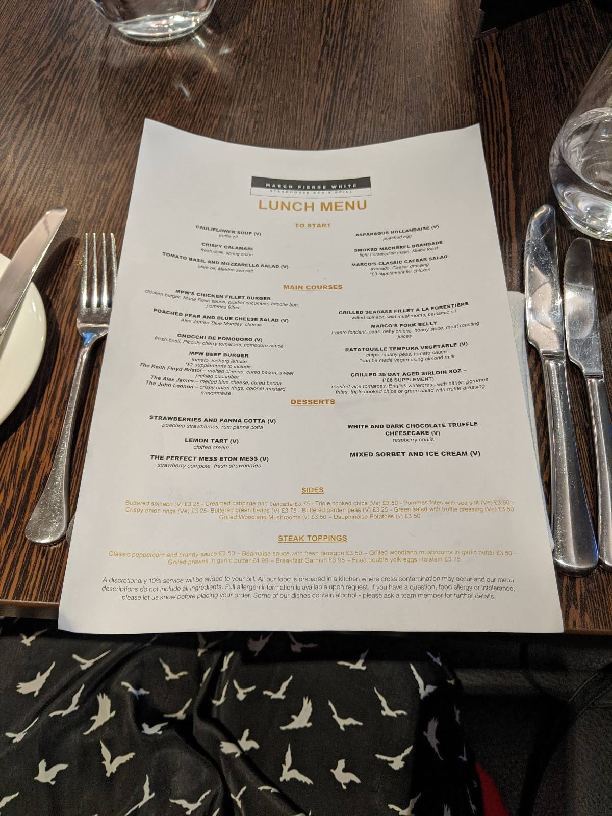 Menu at Marco Pierre White Steakhouse Bar & Grill Cardiff, Cardiff