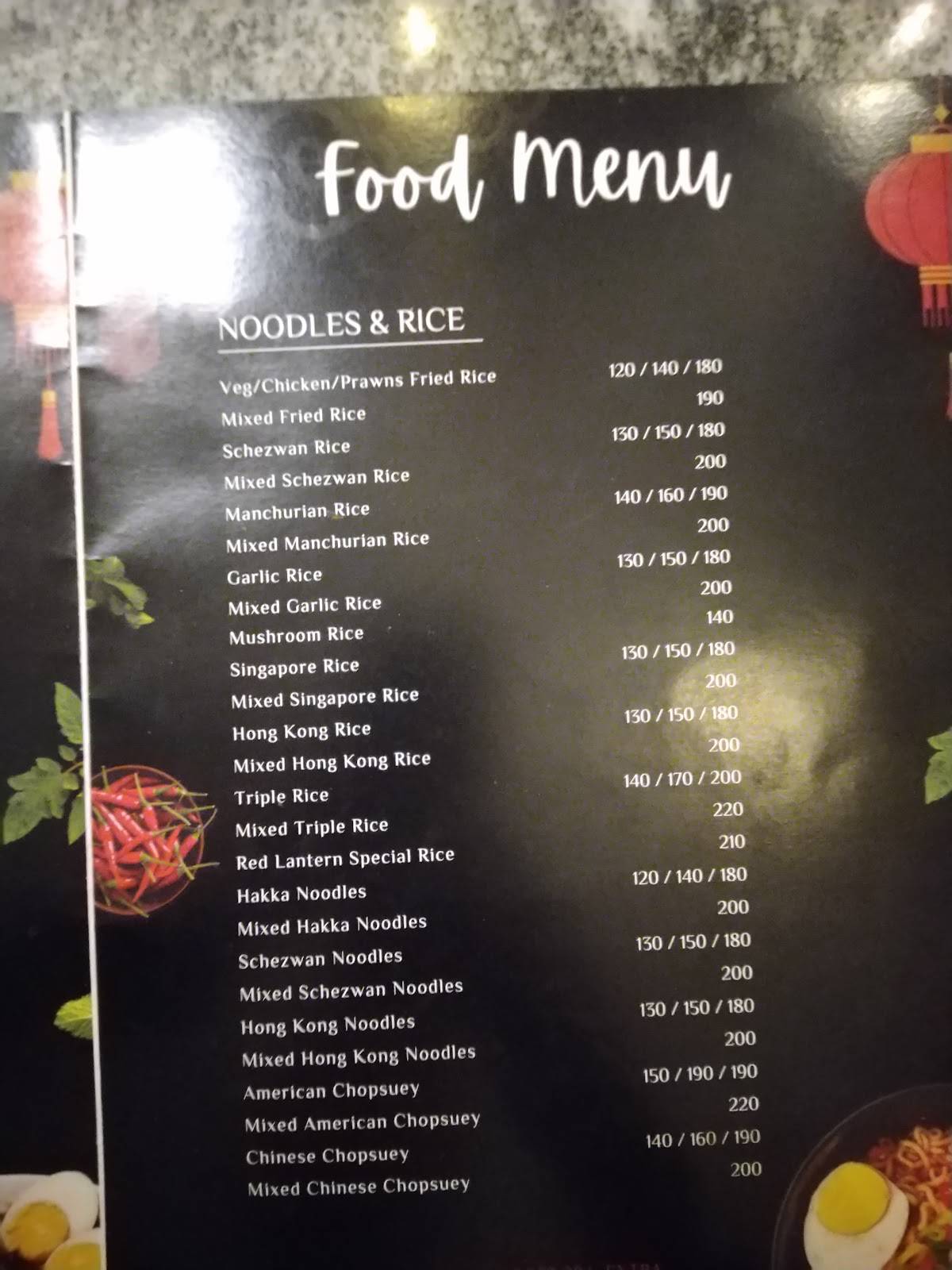 Menu at Red Lantern Restaurant Serves Chinese, Goan Fish Thali, Indian ...
