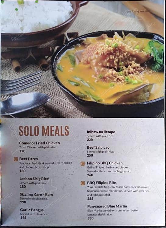 Menu at Comedor by Miguel and Maria restaurant, Marikina, 2f Mayor Gil ...