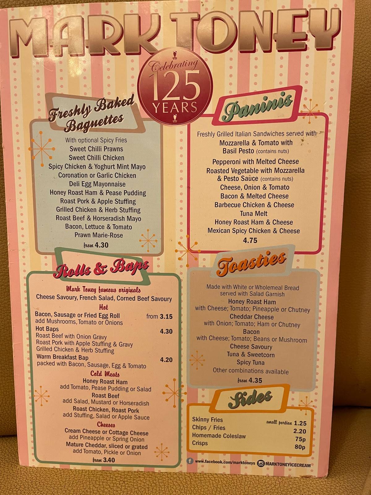 Menu at Mark Toney & Co Ltd cafe, Newcastle upon Tyne, 91 Percy St