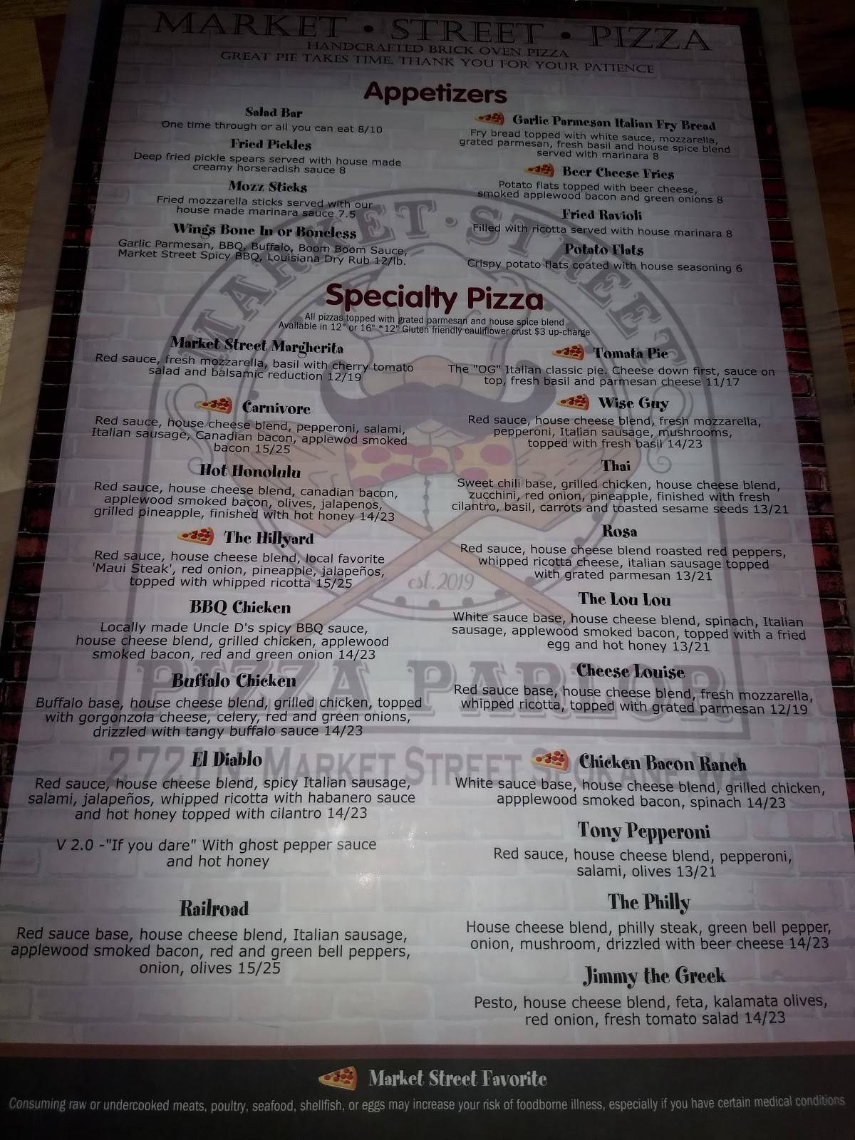Menu at Market Street Pizza pizzeria, Spokane