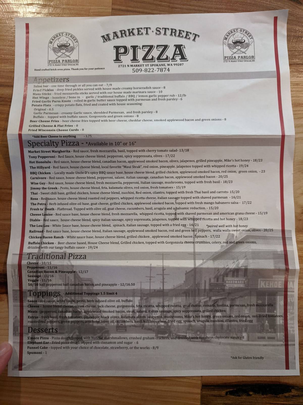 Menu at Market Street Pizza pizzeria, Spokane