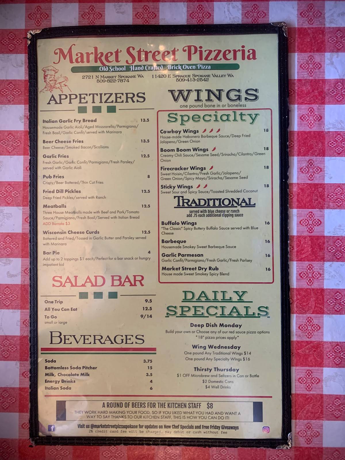 Menu at Market Street Pizza pizzeria, Spokane