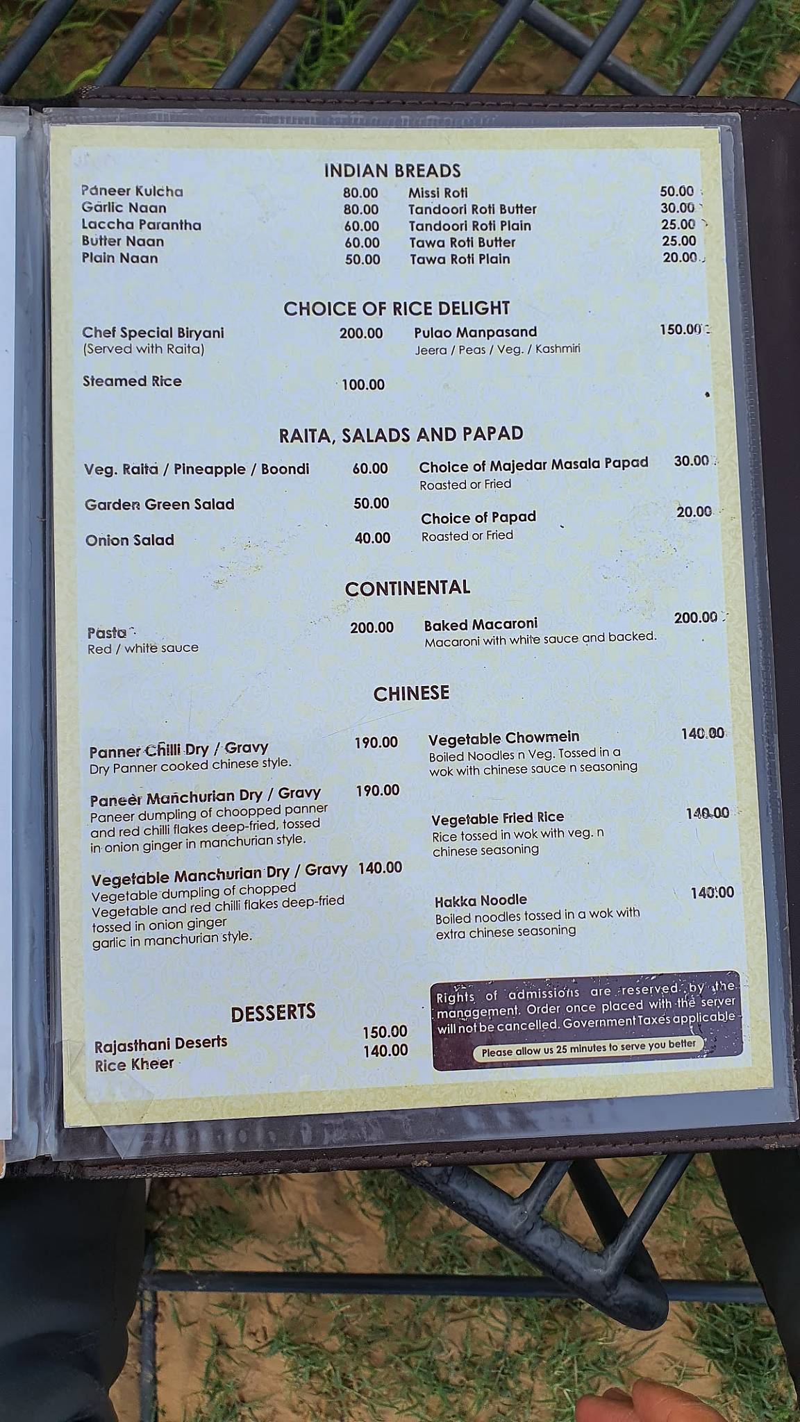 Menu at Marwar Resort - Jodhpur Jaisalmer Highway Restaurant, India