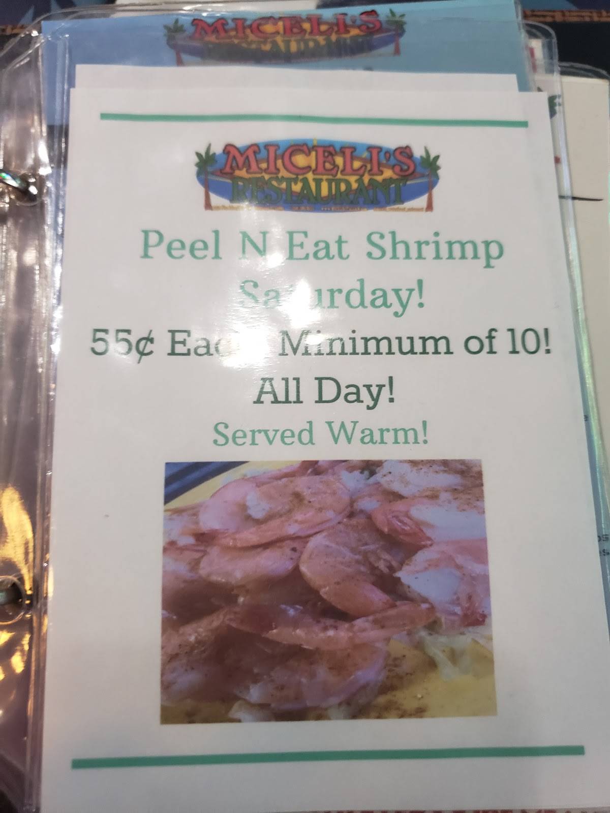 Menu at Miceli's Restaurant, Matlacha