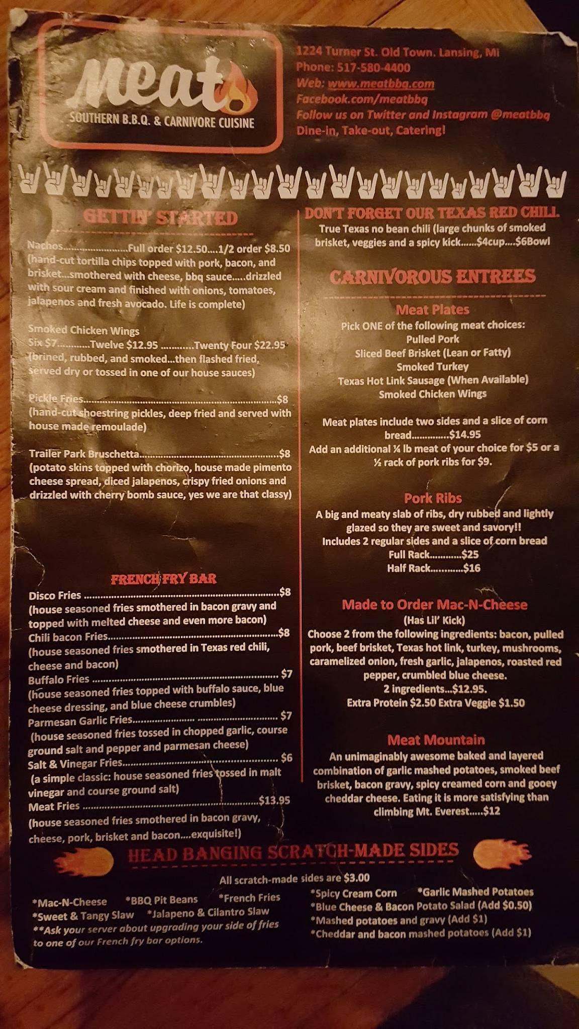 Menu at Meat BBQ, Lansing, Turner Rd