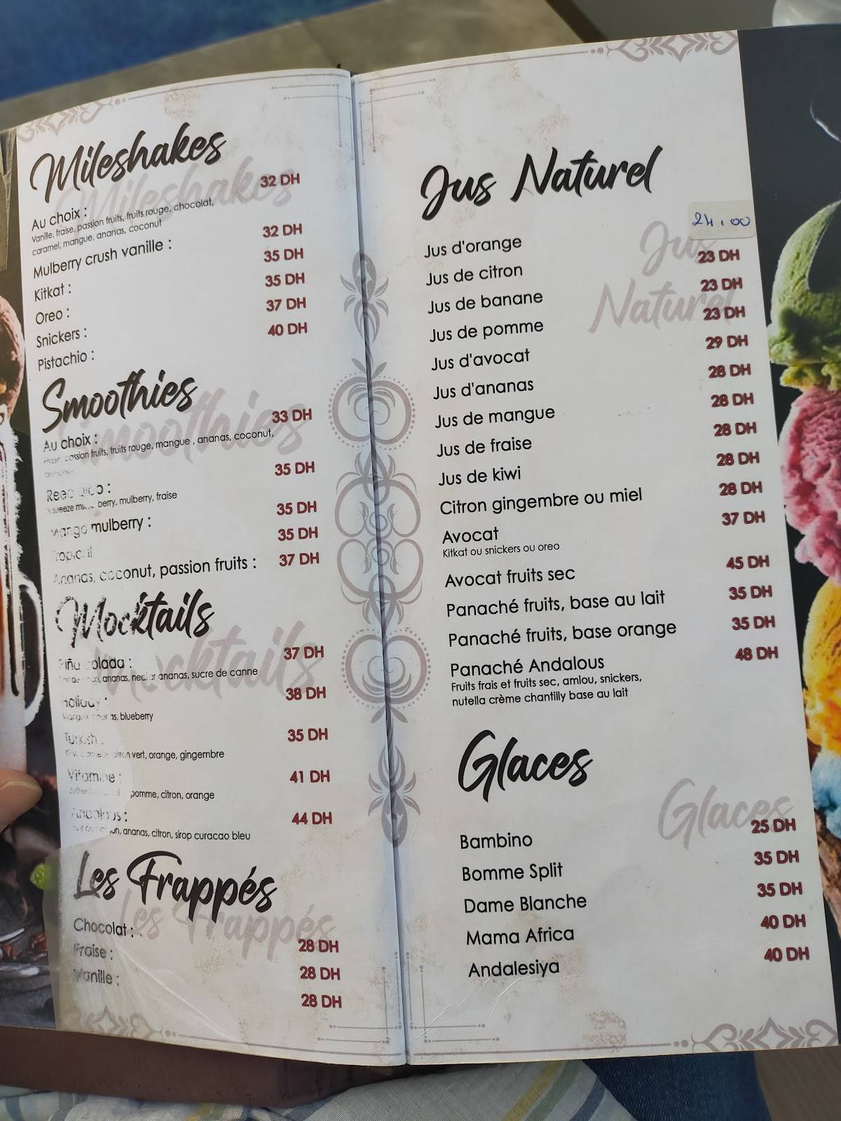 Speisekarte von restaurant luxury andalous, Meknes
