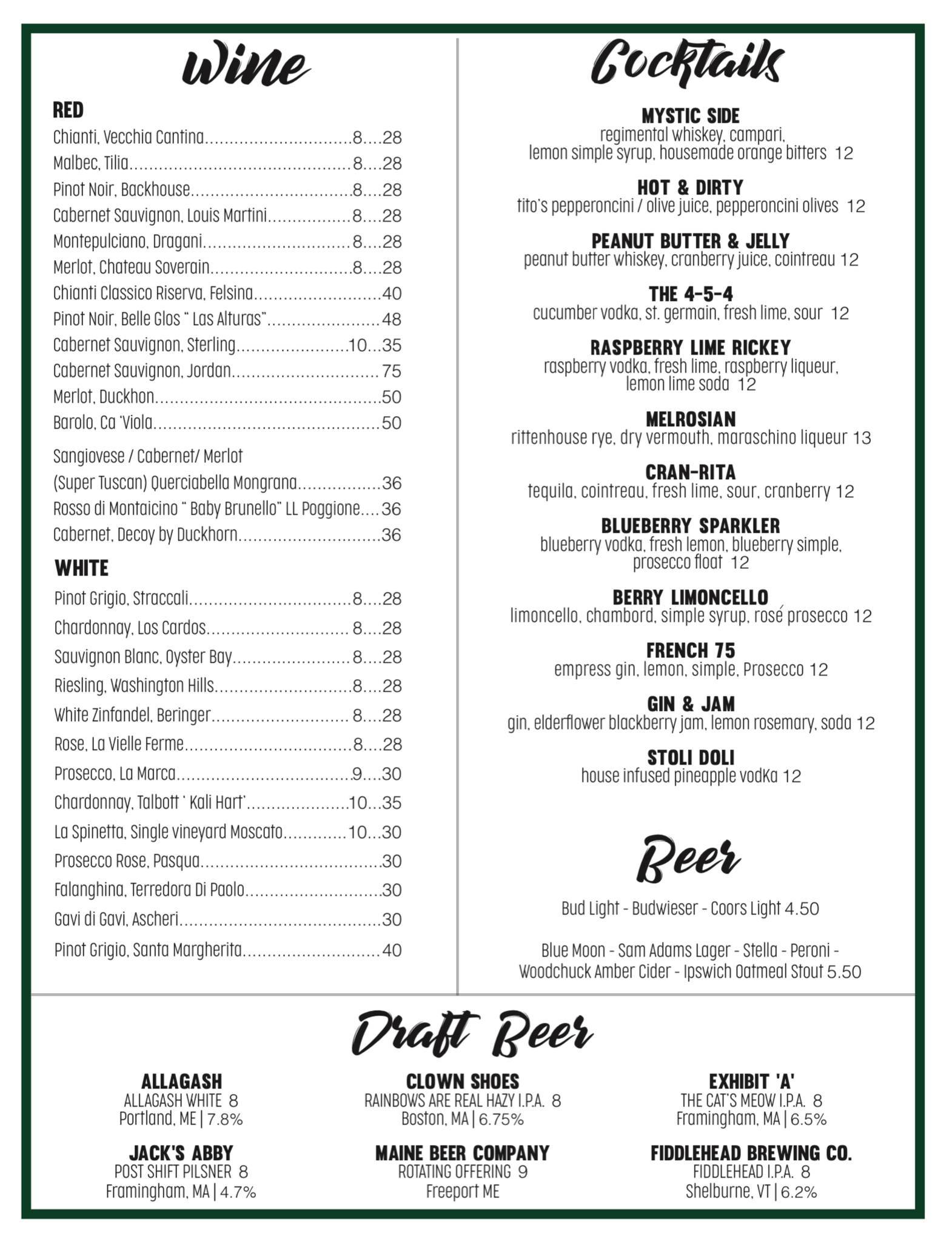 Menu at Giacomo's Melrose restaurant, Melrose