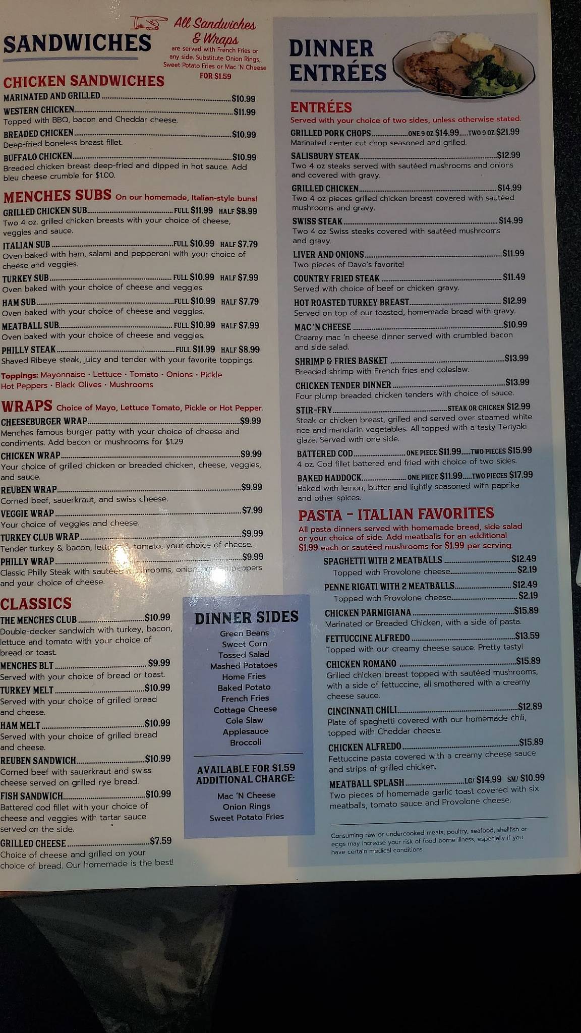 Menu at Menches Brothers of Perry restaurant, Canton
