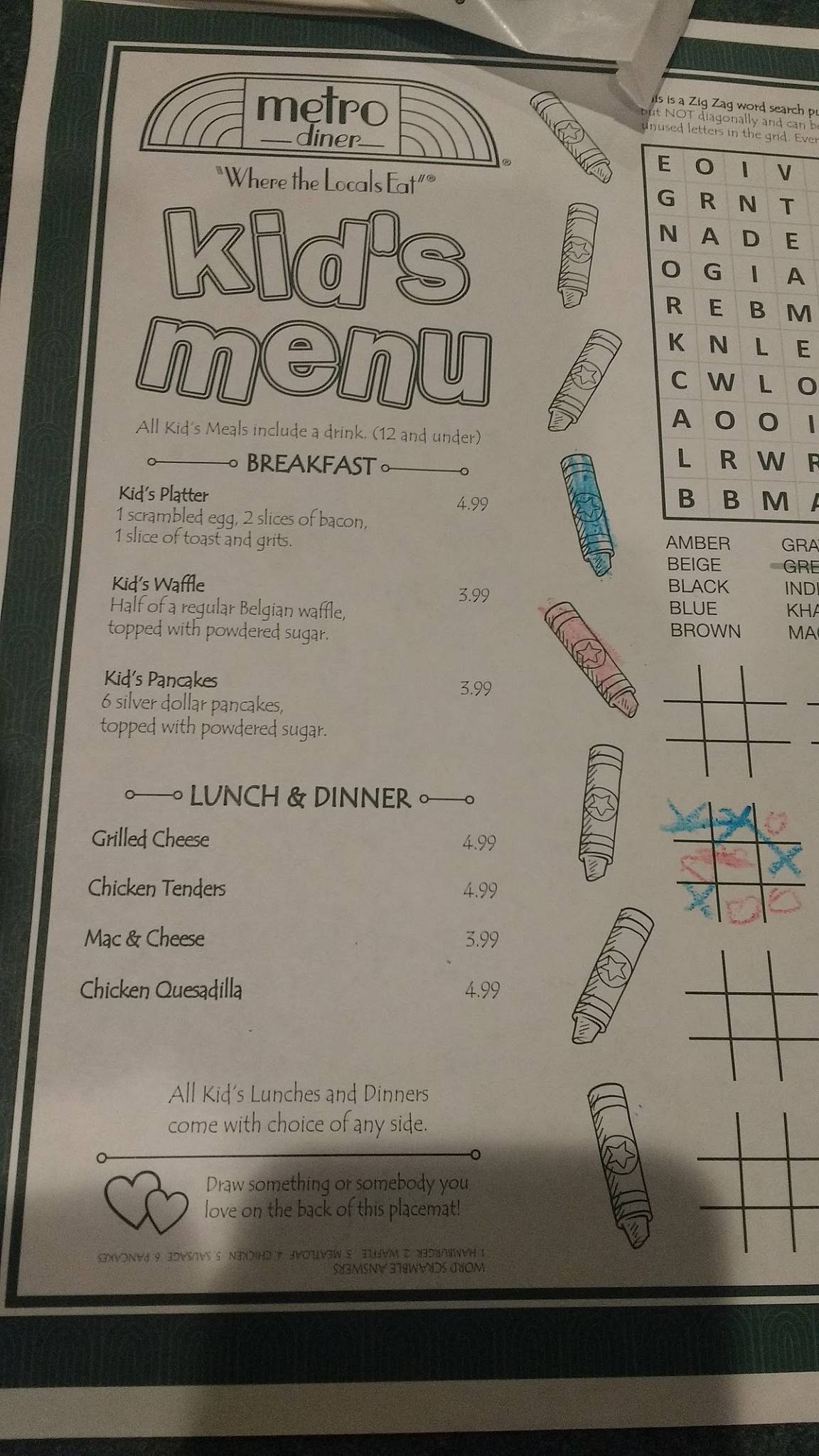 Menu at Metro Diner restaurant, Lancaster