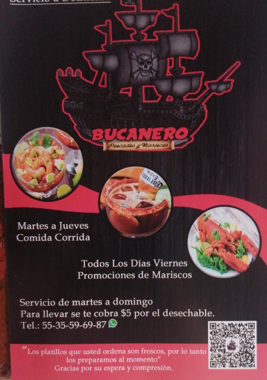 Menu at Bucanero restaurant, Mexico City, Canal de Tezontle 524