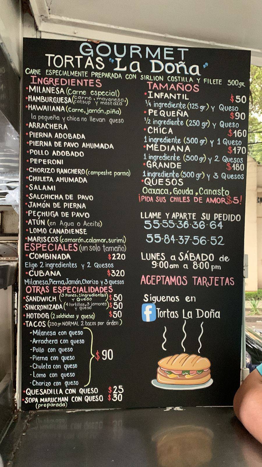 Carta del restaurante Tortas La Doña, Ciudad del México, Av. Magdalena s/n
