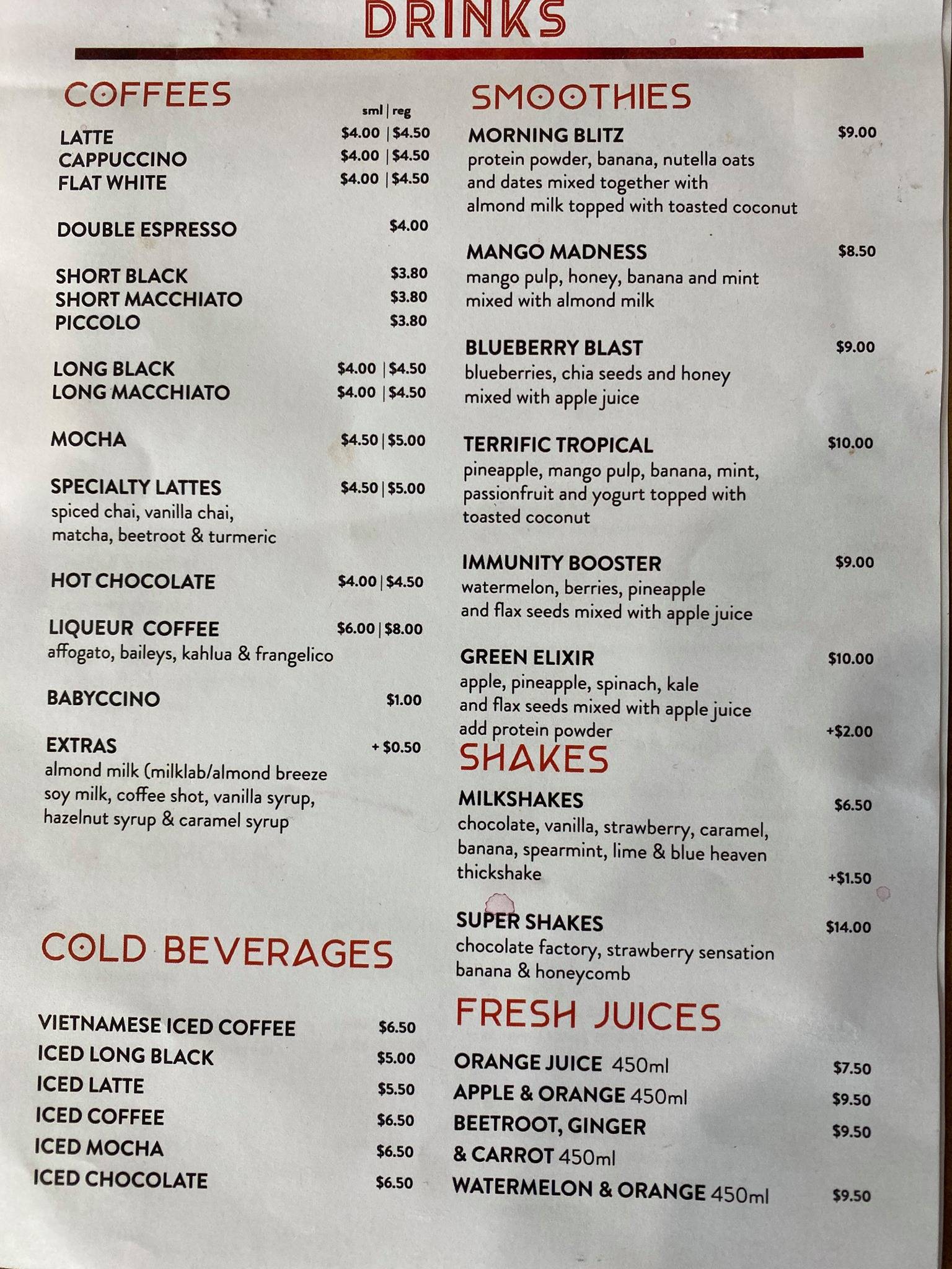 Menu at Mezzanine Cafe, Truganina