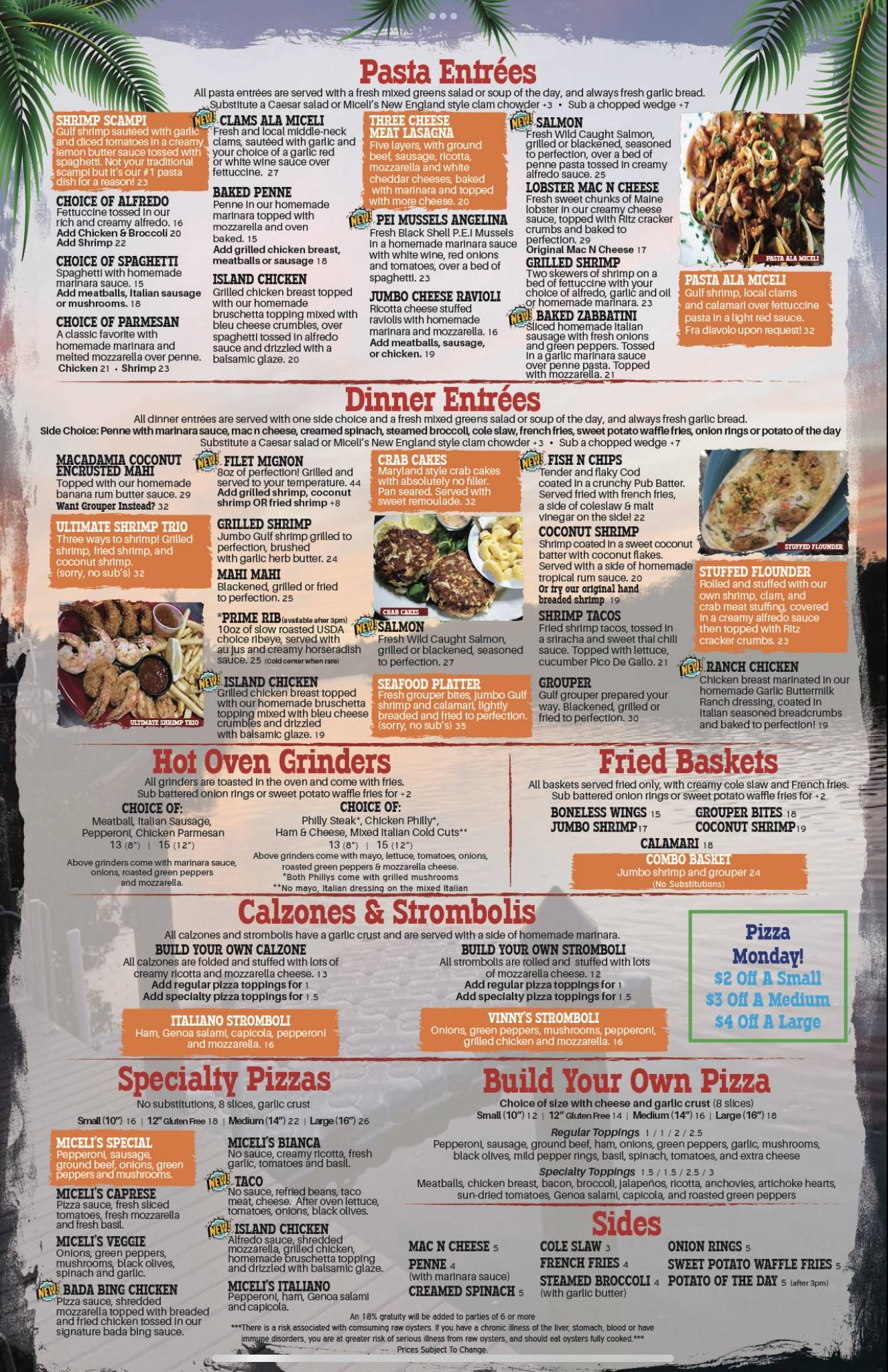 Menu at Miceli's Restaurant, Matlacha
