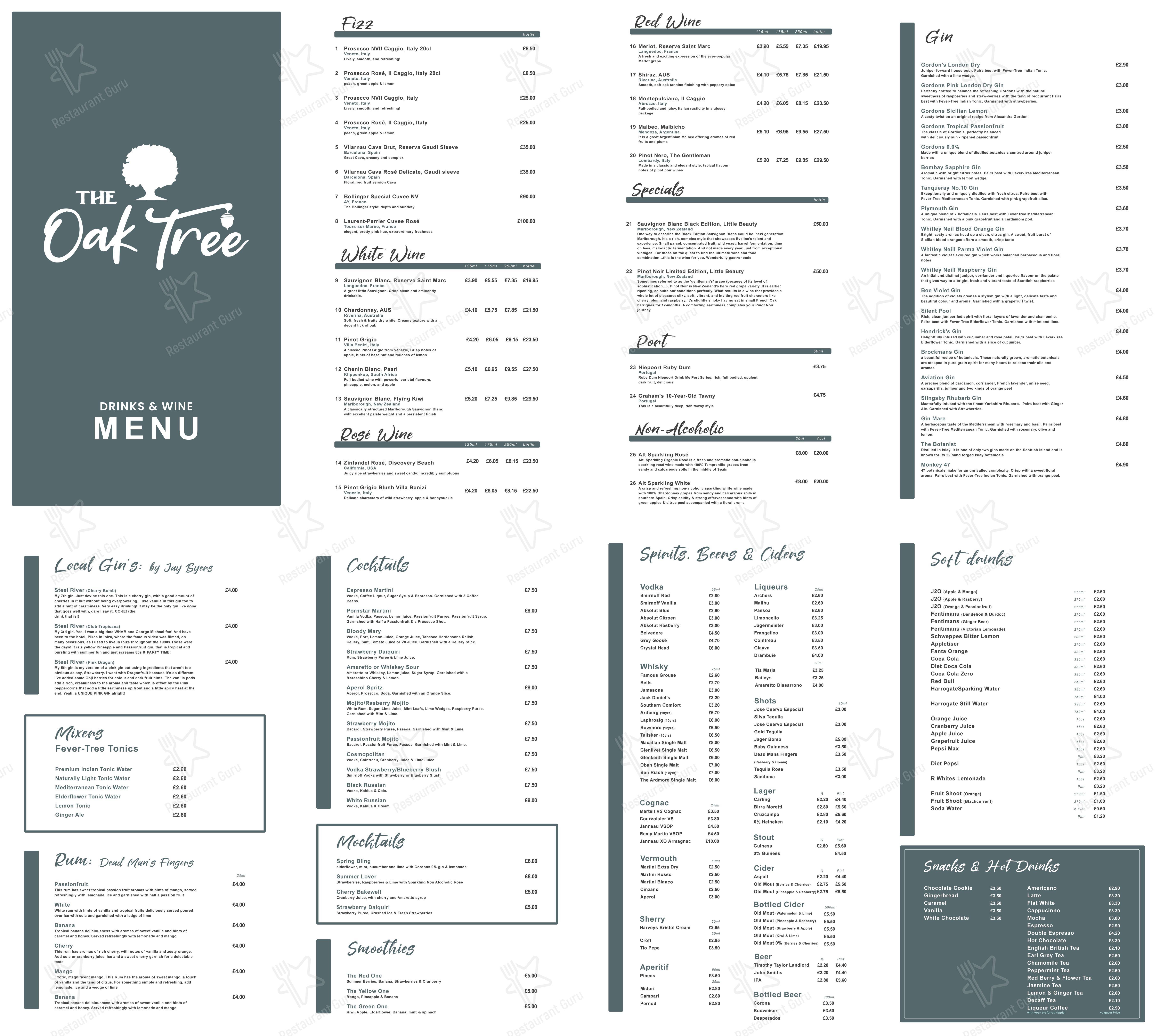 Menu at The Oak Tree Darlington pub & bar, Middleton Saint George, Yarm Rd