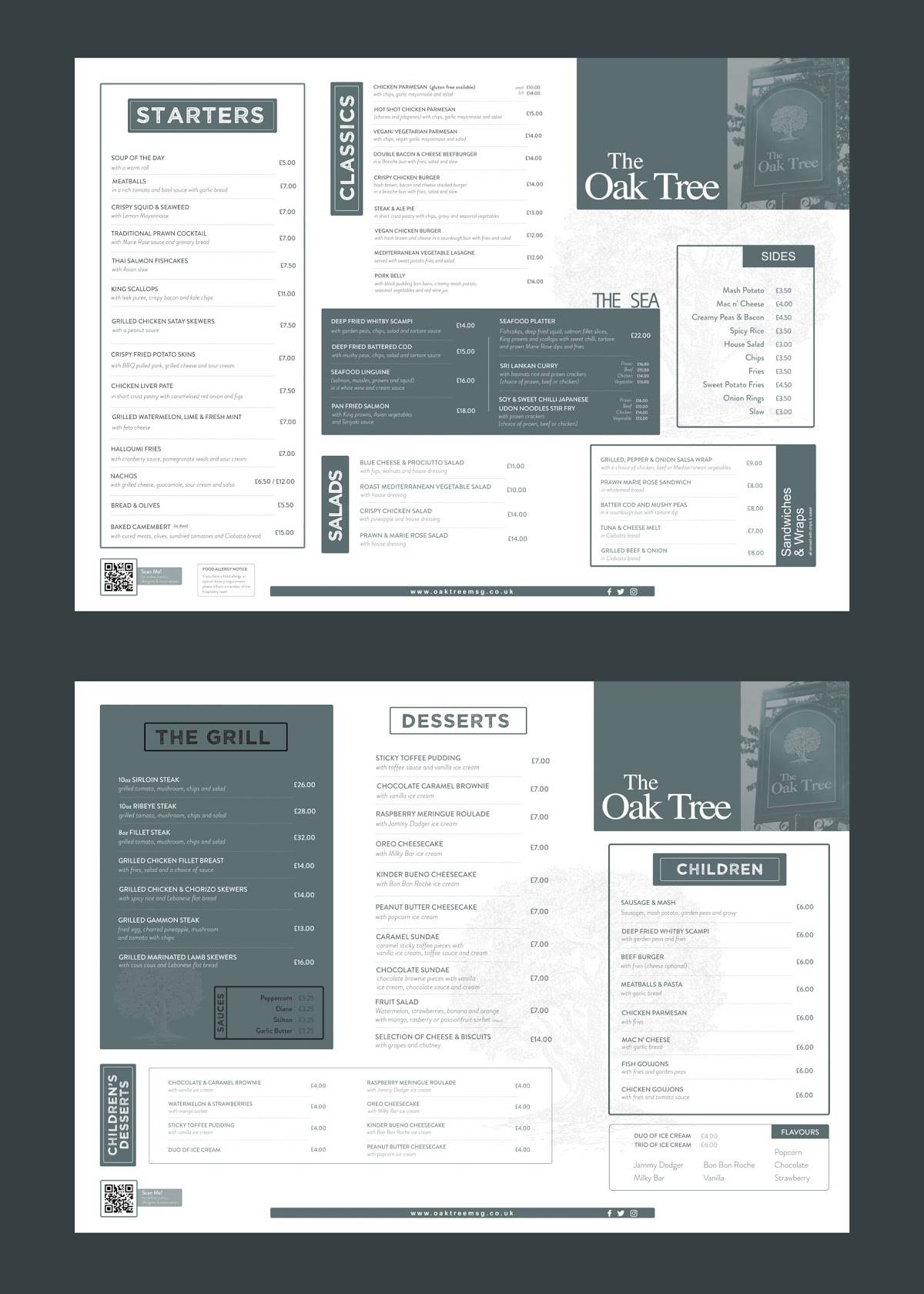 Menu at The Oak Tree Darlington pub & bar, Middleton Saint George, Yarm Rd
