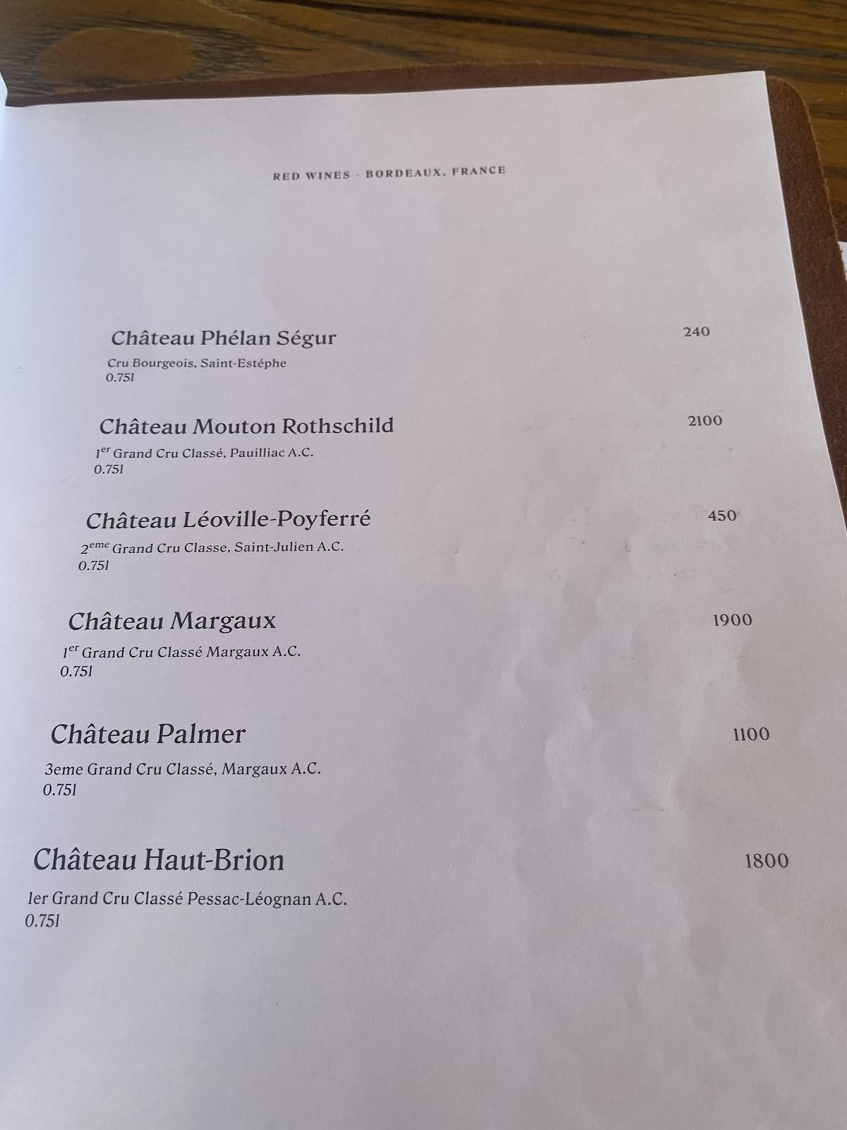 Menu at Scorpios, Mikonos