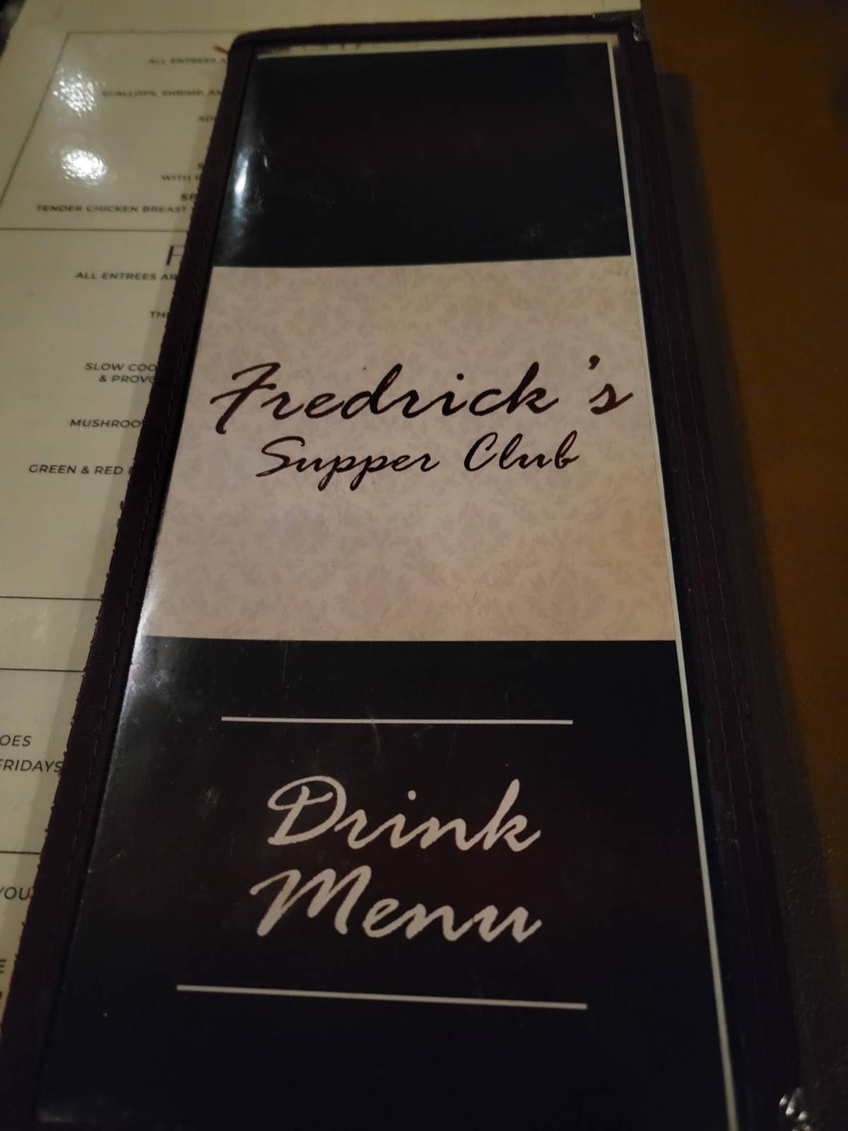 Menu at Fredrick's Supper Club, Milton