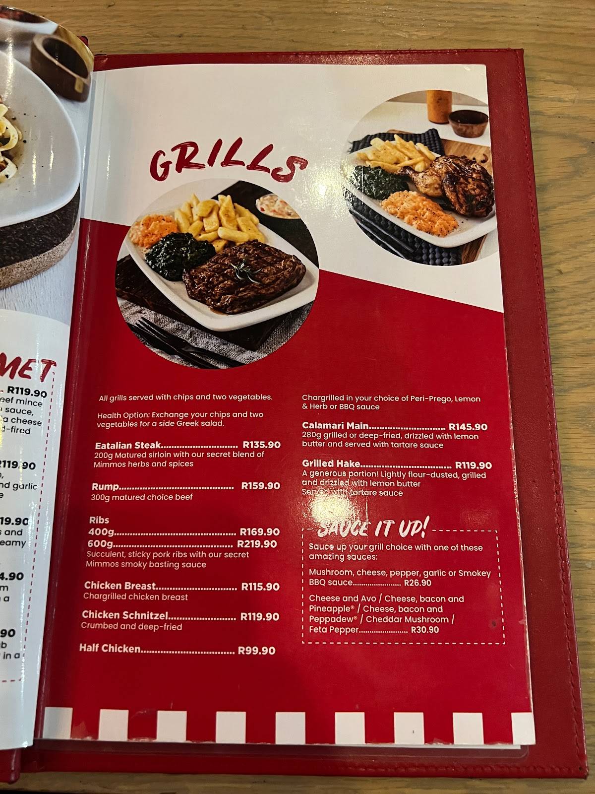 Menu at Mimmos Gateway restaurant, Umhlanga, G016