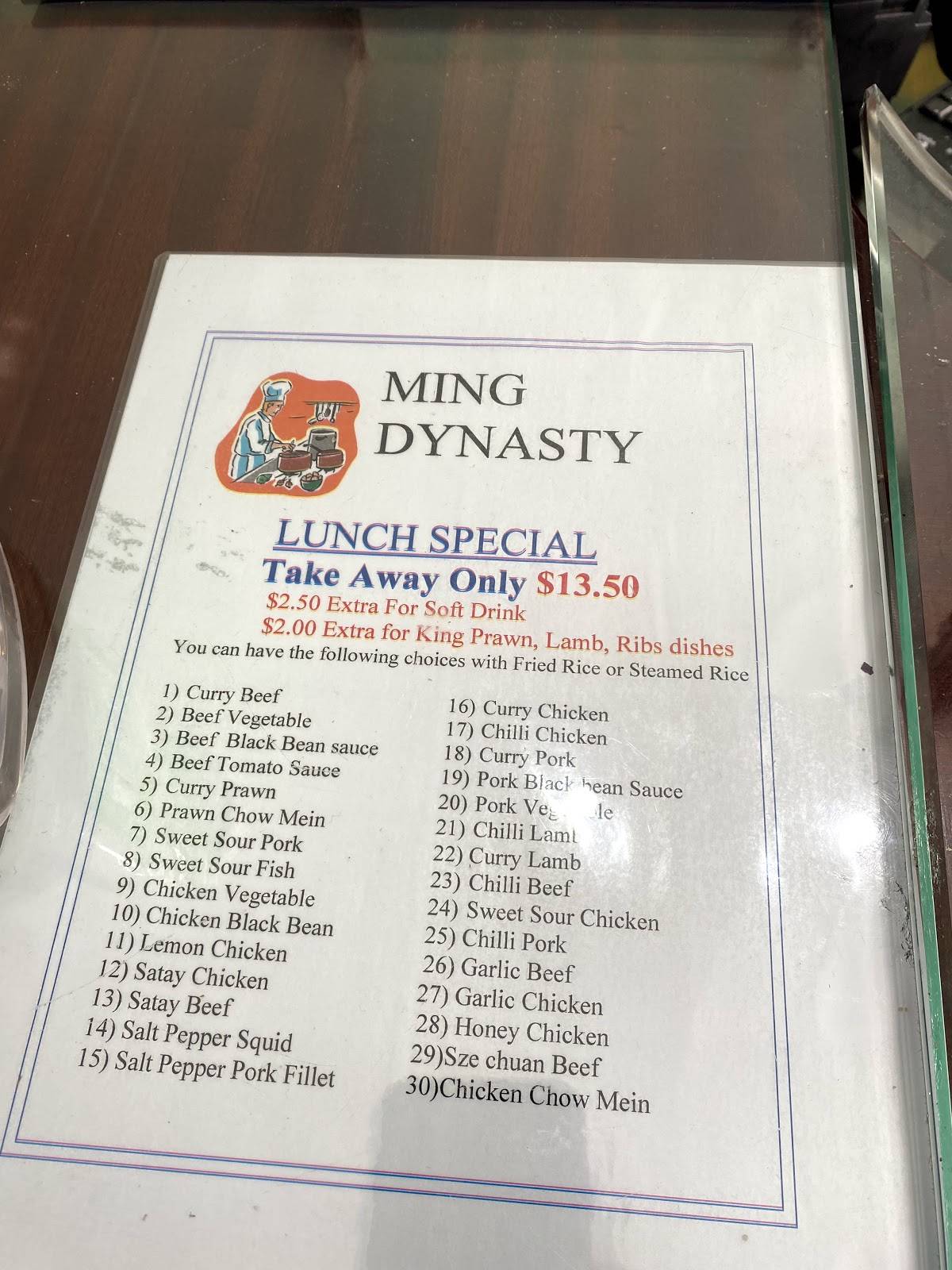 Menu at Ming Dynasty Restaurant, Morley